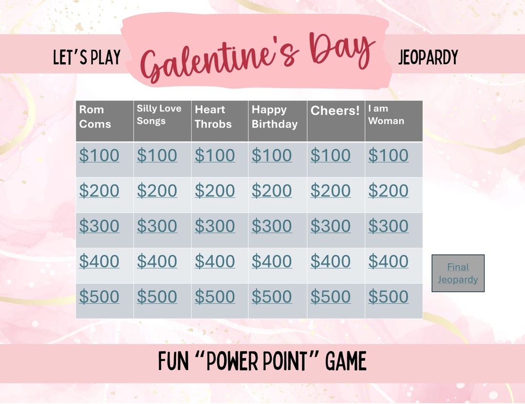 Valentines Party Power Point Jeopardy Game, Galentines Party Game ...