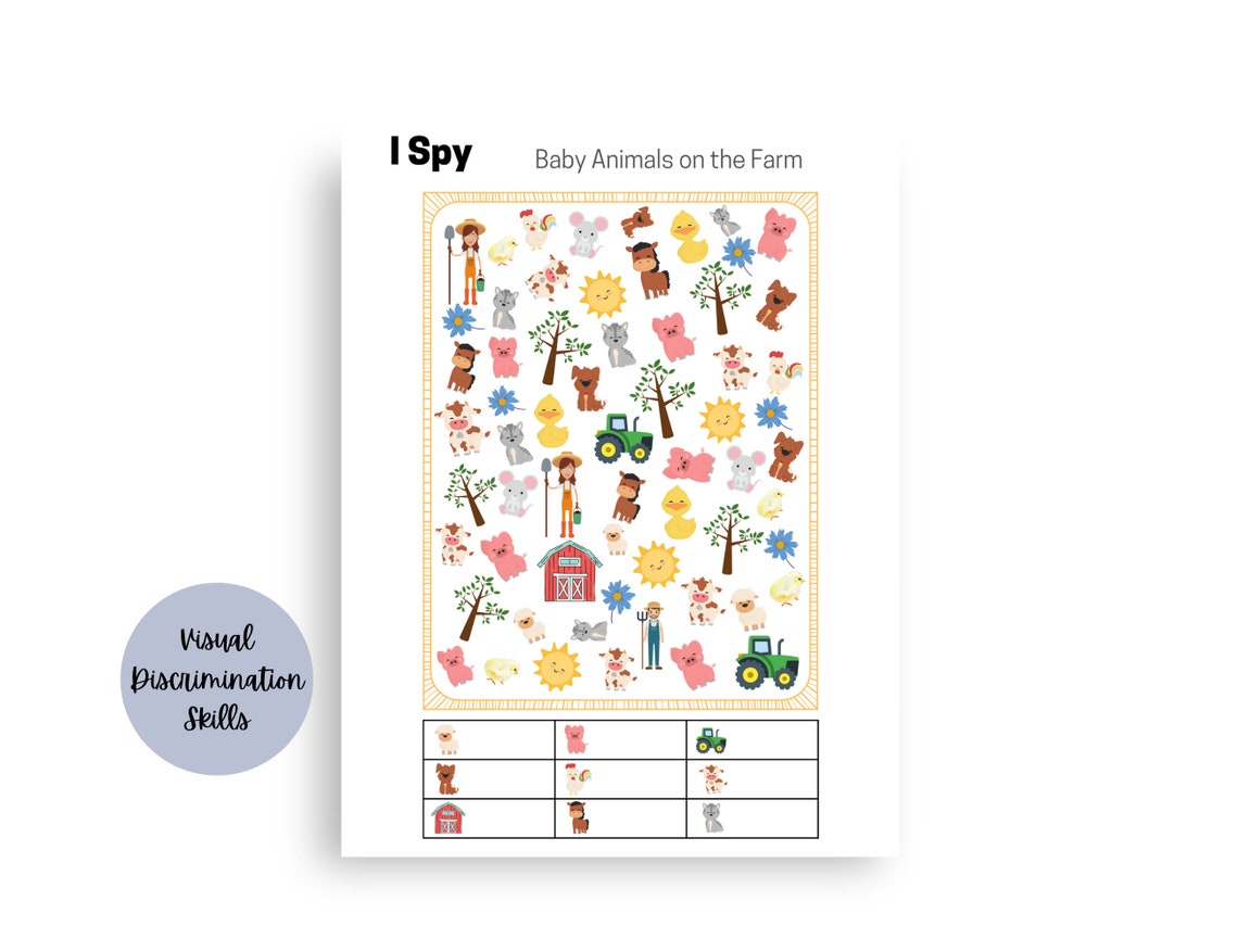 Kids Activity I Spy Baby Animals; Classroom Activity Worksheet Baby ...