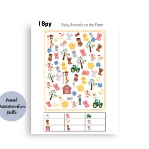 Kids Activity I Spy Baby Animals; Classroom Activity Worksheet Baby ...
