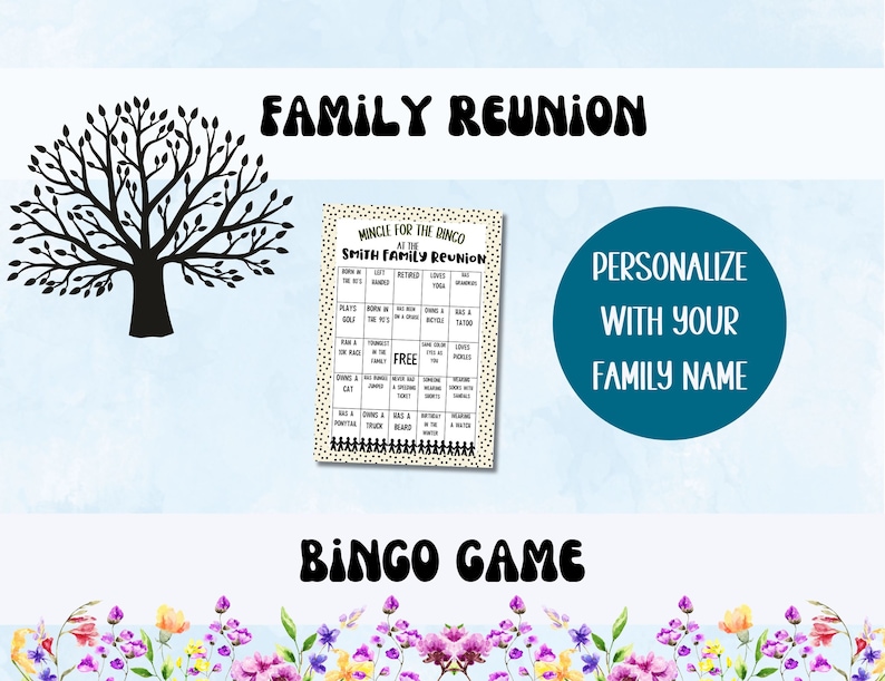 Family Reunion Bingo Game With Personalization, Icebreaker Bingo Game ...
