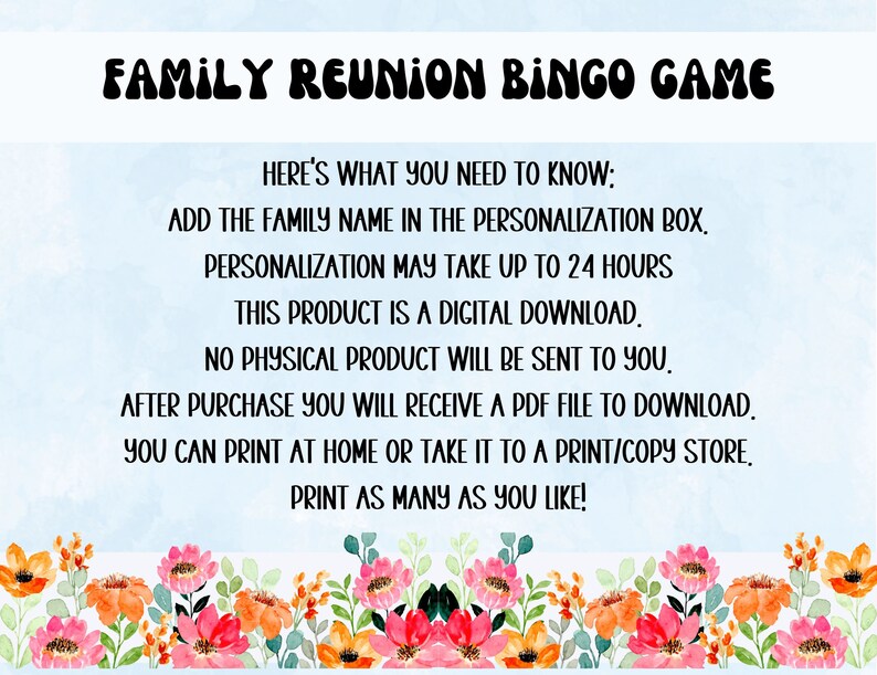 Family Reunion Bingo Game With Personalization, Icebreaker Bingo Game ...