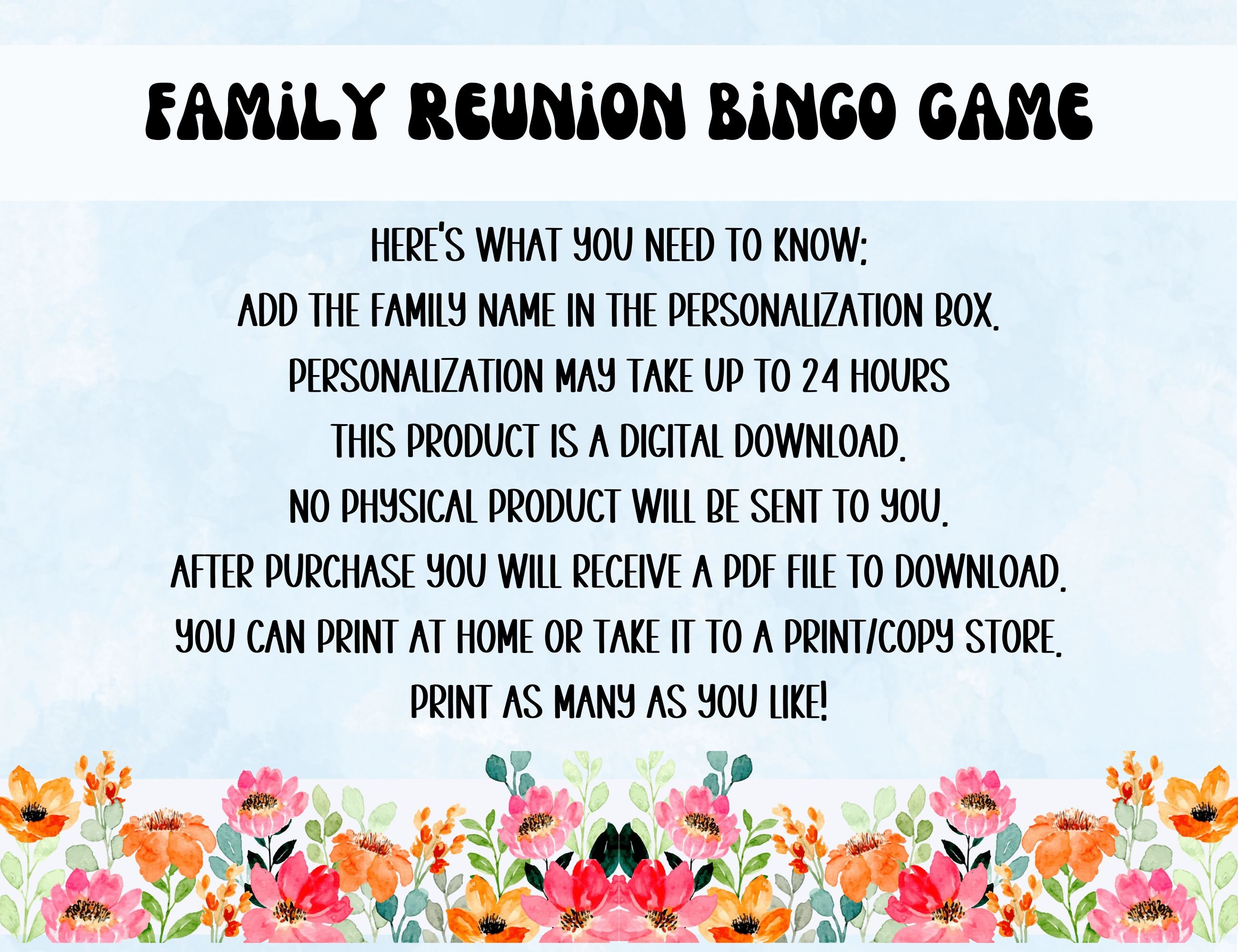 Family Reunion Bingo Game With Personalization, Icebreaker Bingo Game ...