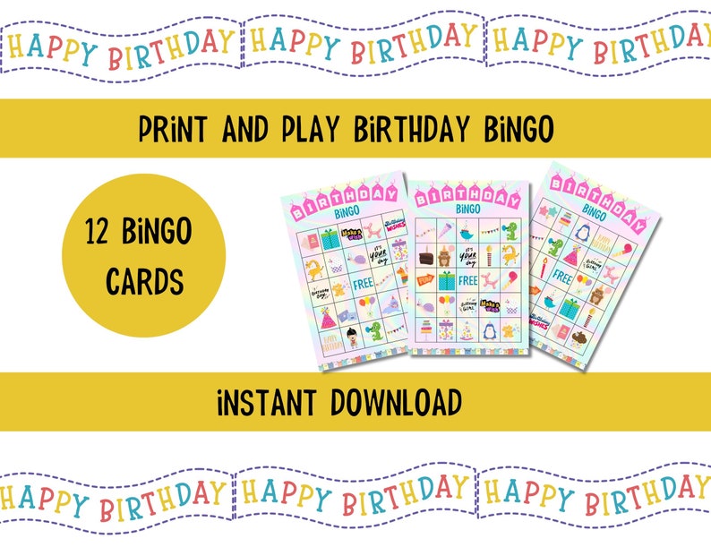 Kids Birthday Bingo Game Party Bingo Activity Birthday Game - Etsy
