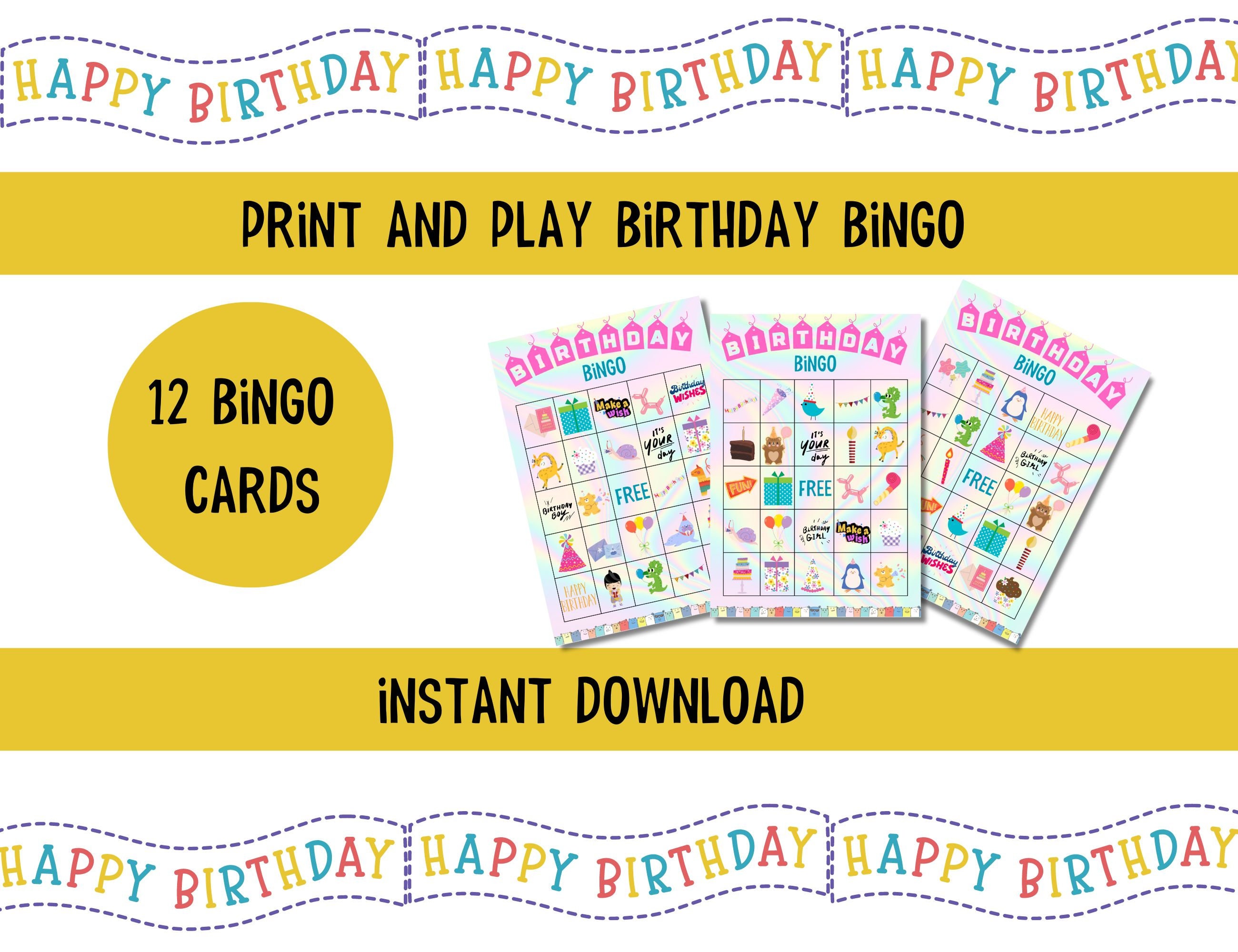 Kids Birthday Bingo Game, Party Bingo Activity, Birthday Game Bingo ...