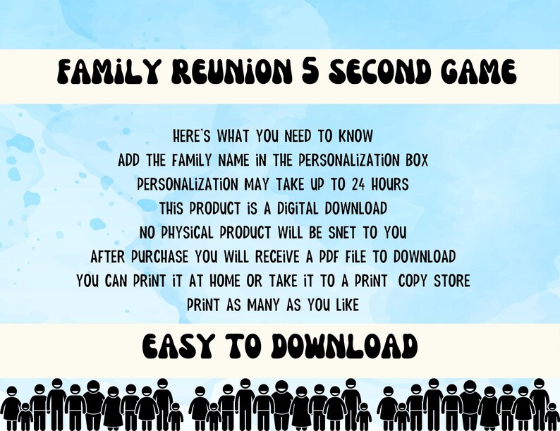 Family Reunion 5 Second Game | Printable Family Reunion Games | Family ...