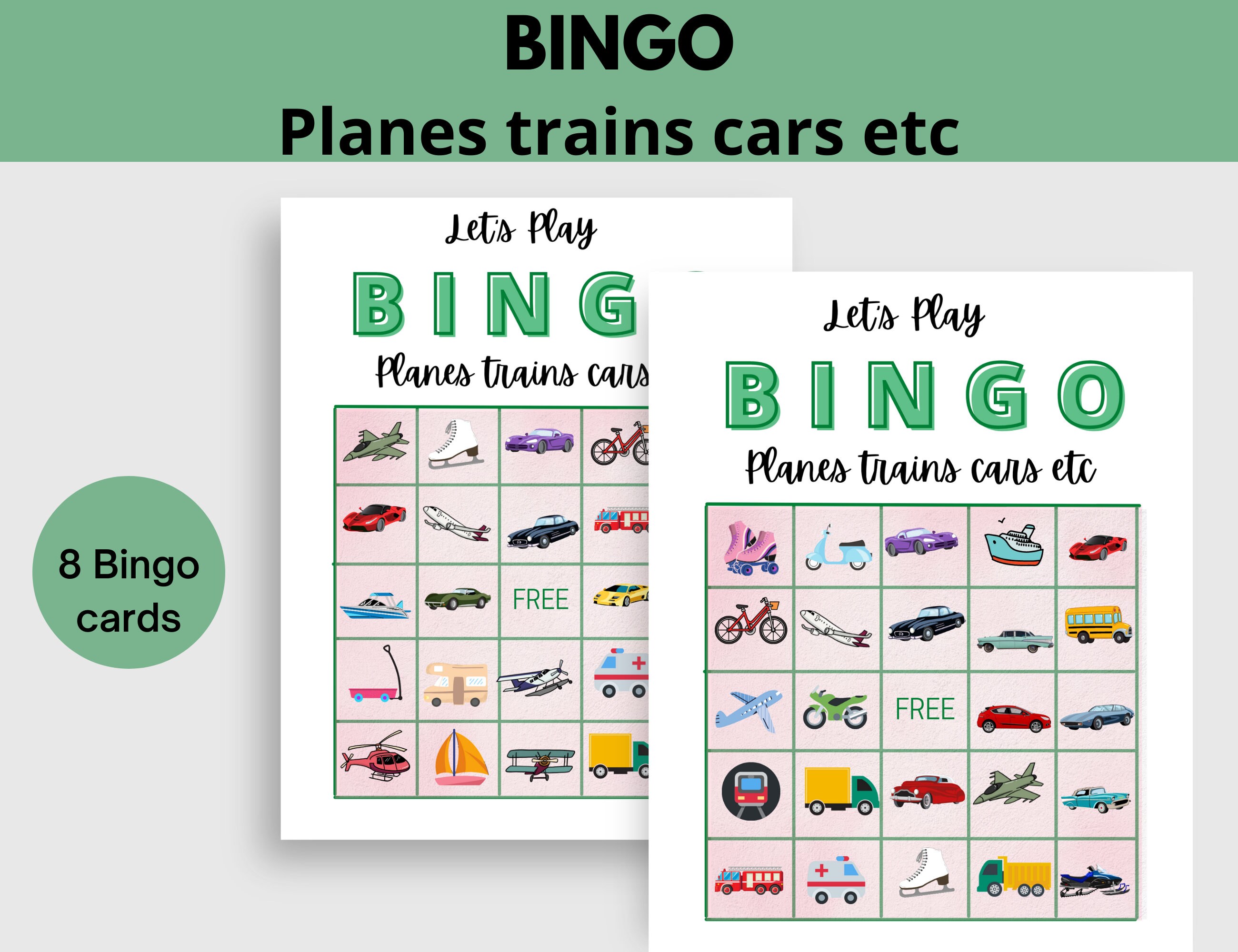 Bingo Game for Kids Featuring Transportation; Printable Bingo Game With ...