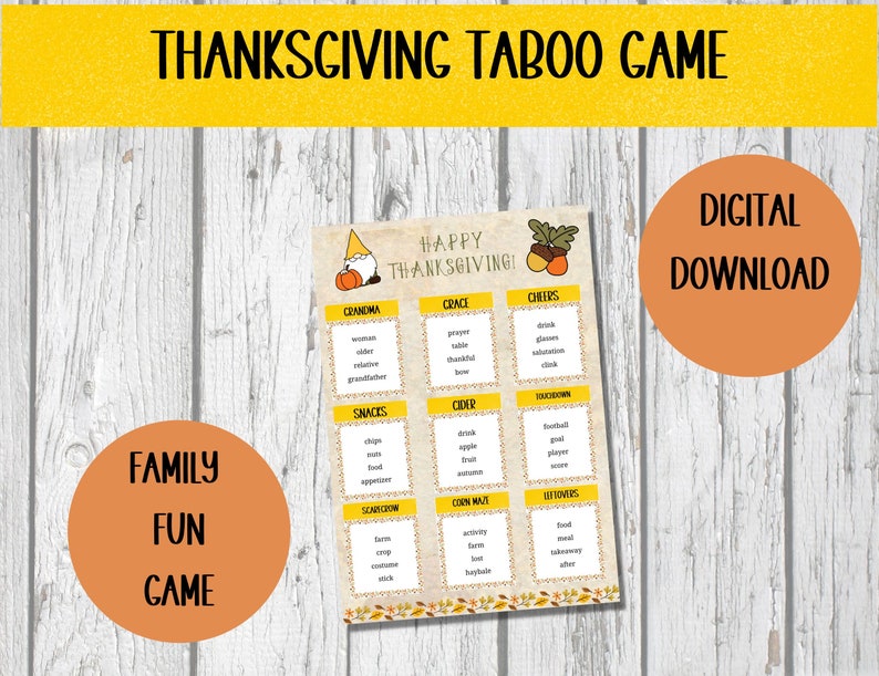Thanksgiving Family Taboo Game, Family Game Night, Holiday Family Taboo ...