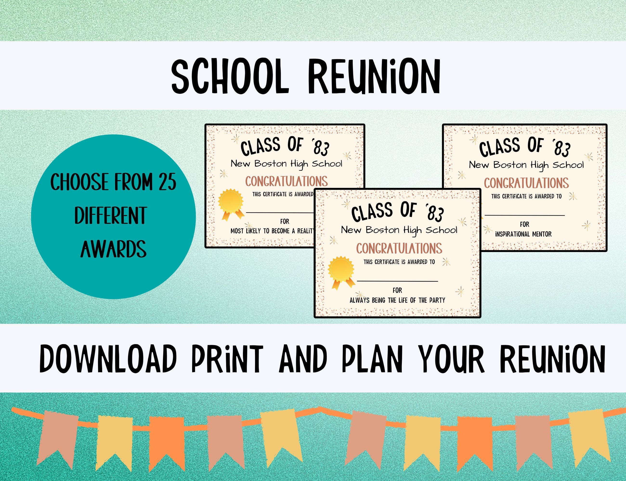Class Reunion Award Certificates; School Reunion Awards; Class of '83 ...