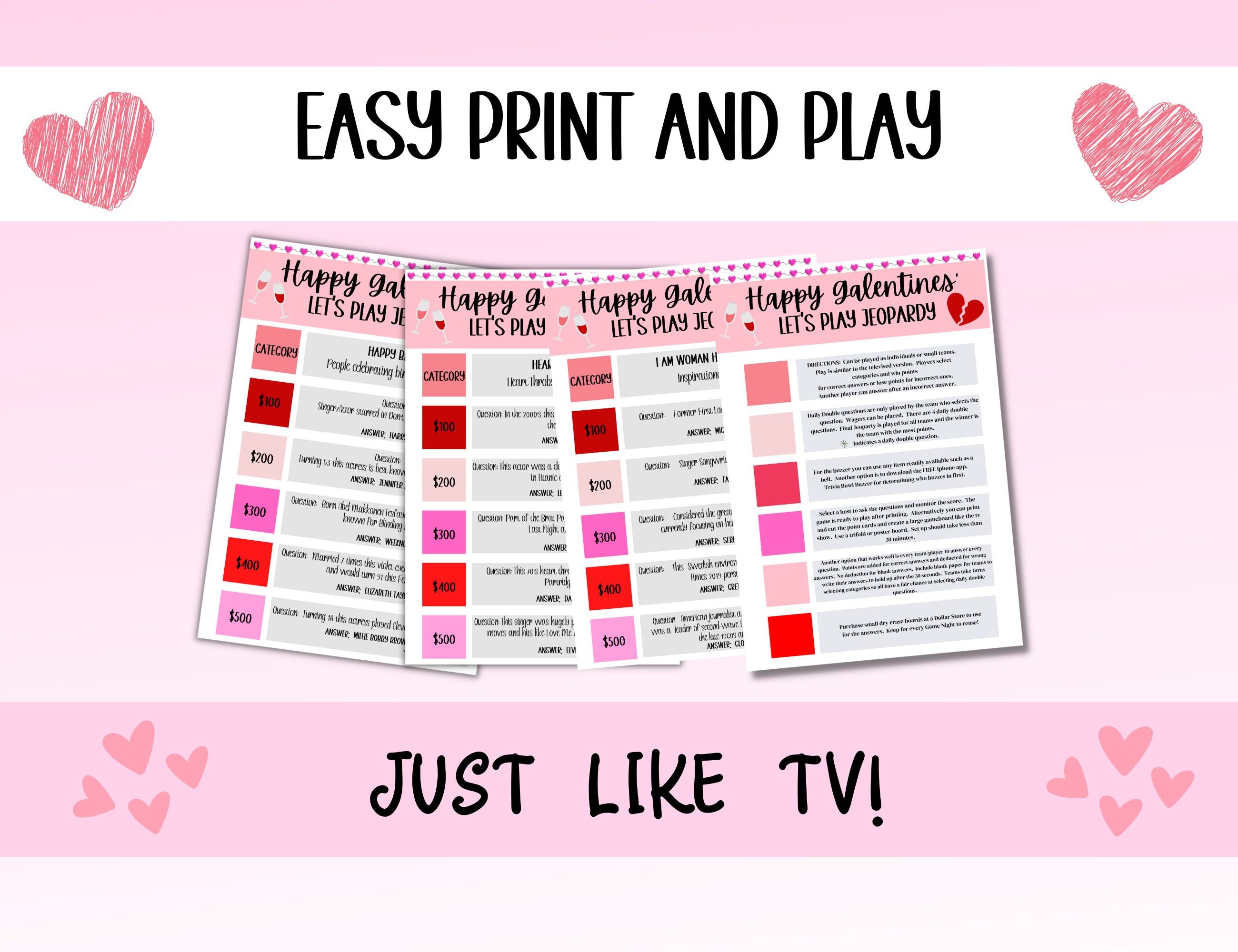 Galentines Party Jeopardy Printable Game, Valentines Party Jeopardy ...