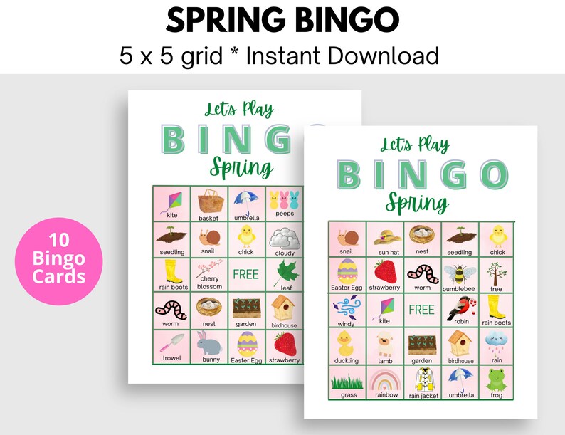 Bingo Game for Kids Featuring Spring!; Play Bingo With Printable Game ...