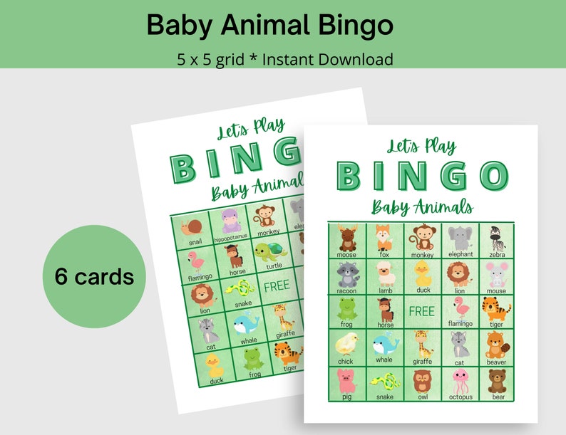 Bingo Game With Baby Animals for Kids, Kids Bingo Game With Animals ...