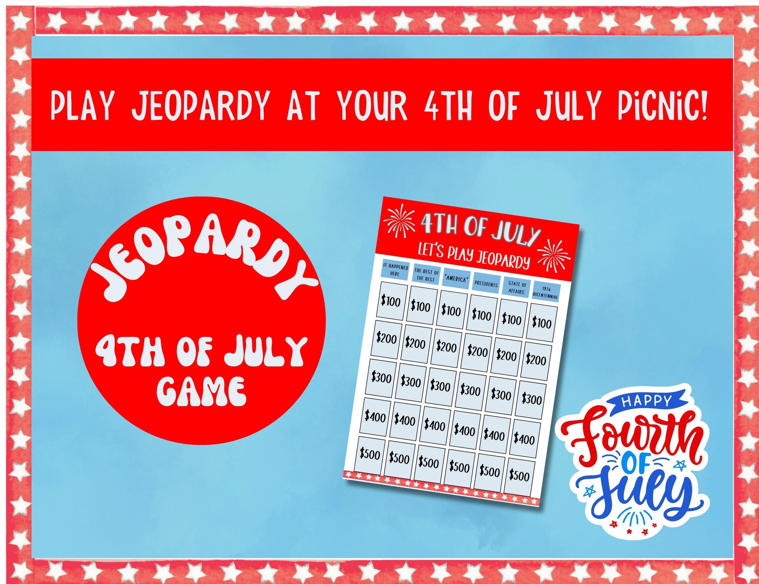 4th of July Jeopardy Party Game| Family Jeopardy Game for July 4th ...