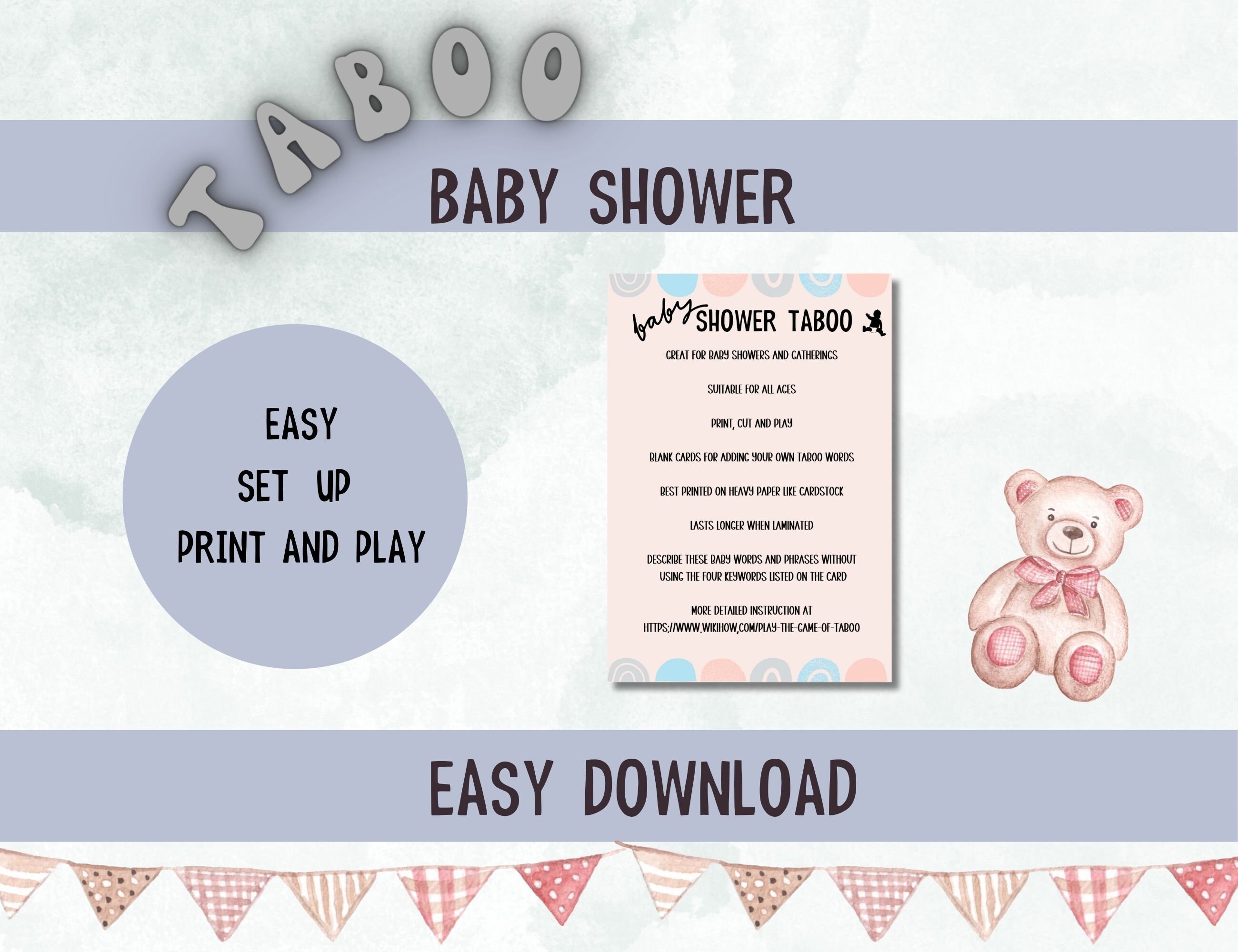 Baby Shower Game, Baby Shower Taboo Game; Pink Baby Shower Game ...