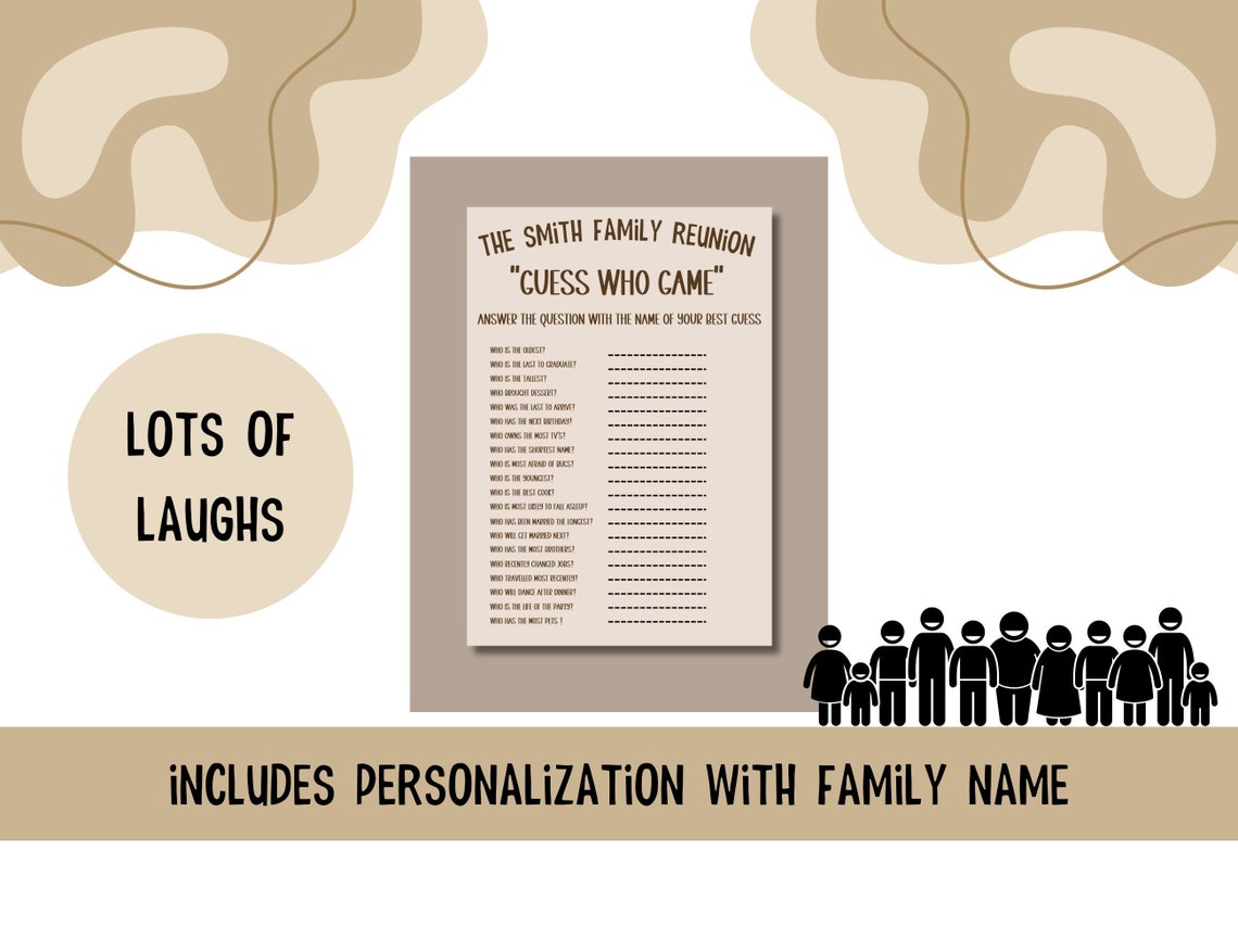 Family Reunion Guess Who Game| Family Trivia Quiz| Family Reunion Party ...