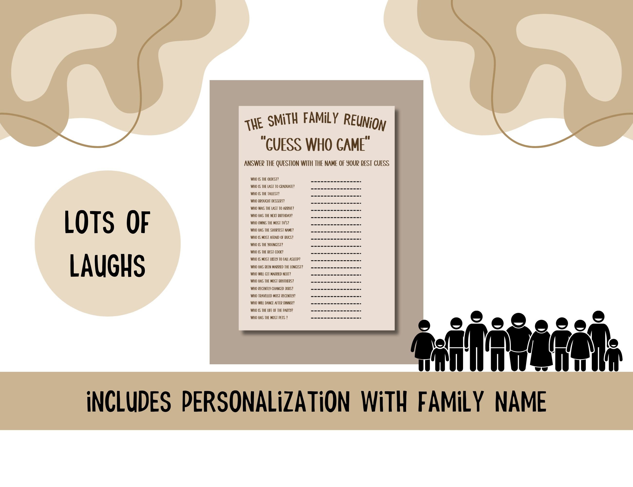 Family Reunion Guess Who Game| Family Trivia Quiz| Family Reunion Party ...