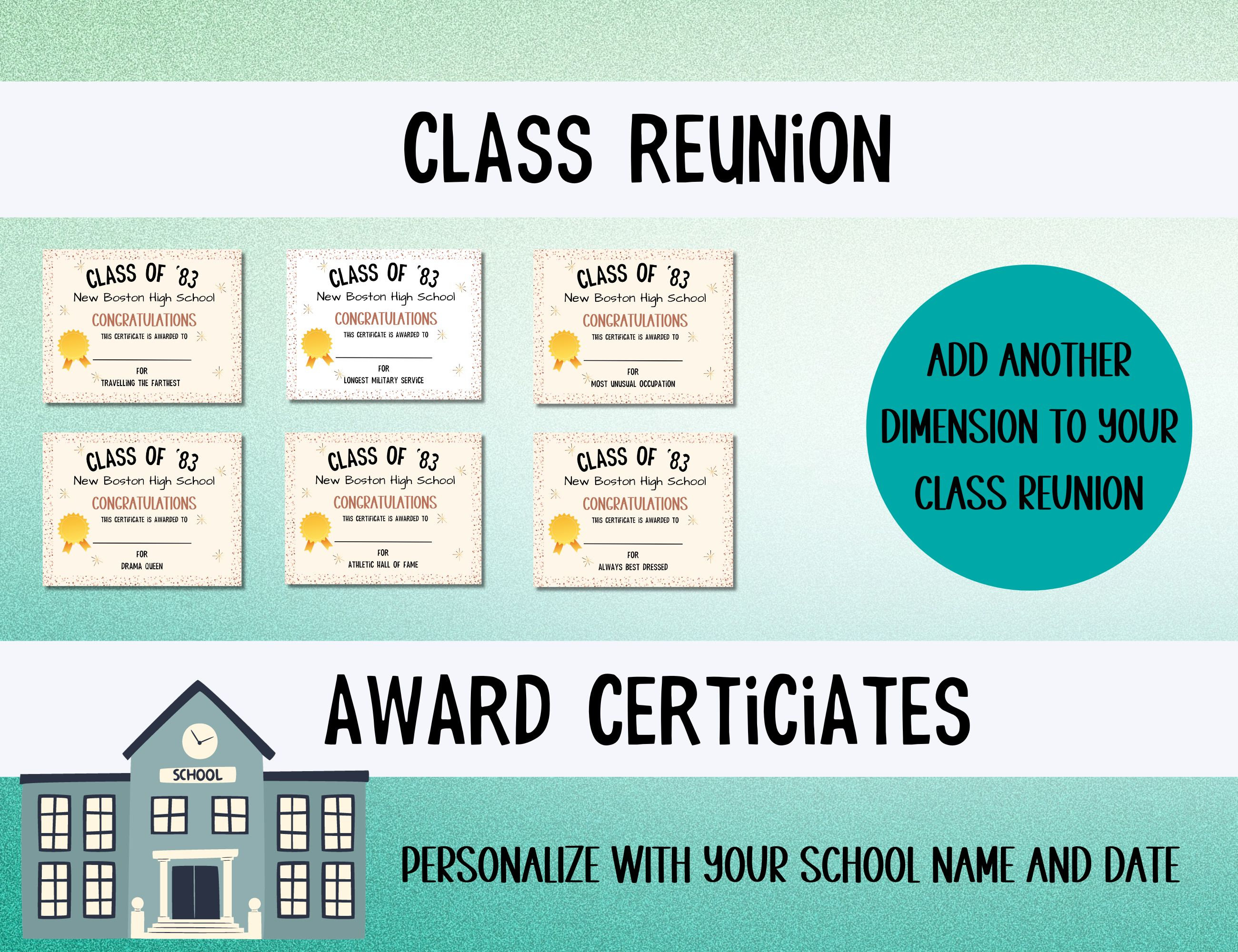 Class Reunion Award Certificates; School Reunion Awards; Class of '83 ...