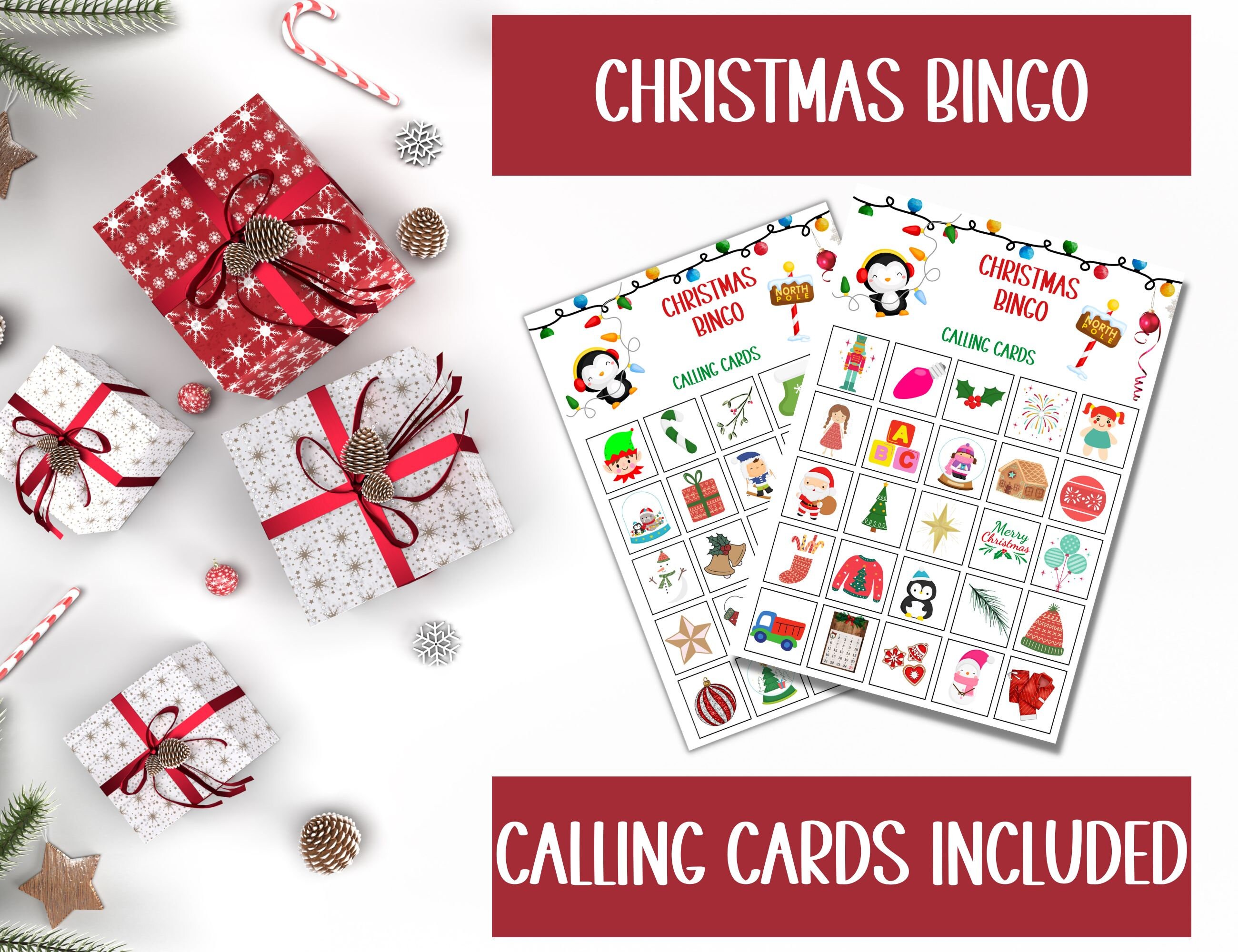 Kids Christmas Bingo, Bingo for Christmas Parties, Bingo Game for Kids ...