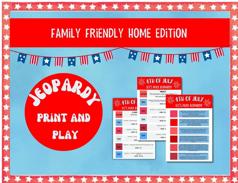 4th of July Jeopardy Party Game| Family Jeopardy Game for July 4th ...