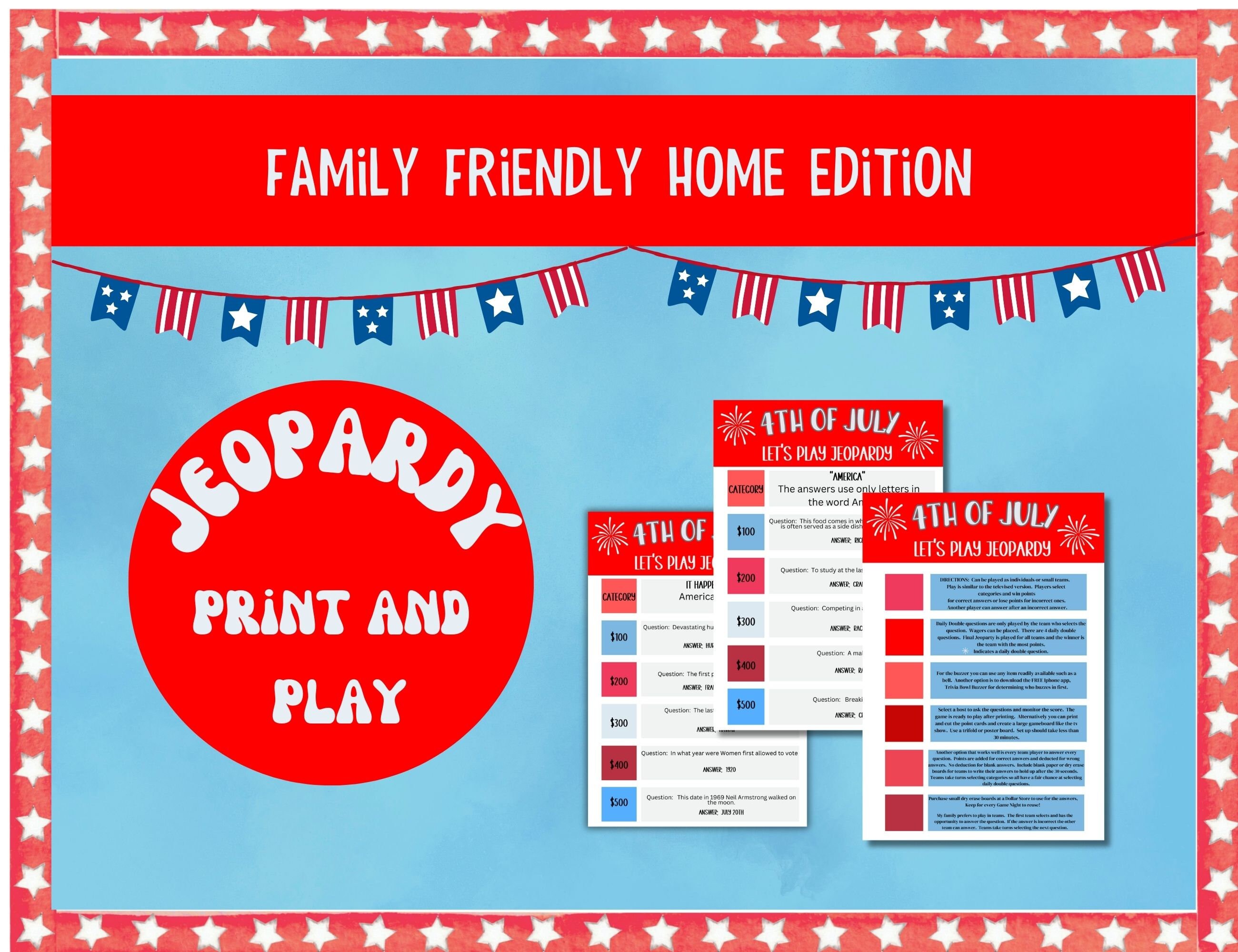 4th of July Jeopardy Party Game| Family Jeopardy Game for July 4th ...