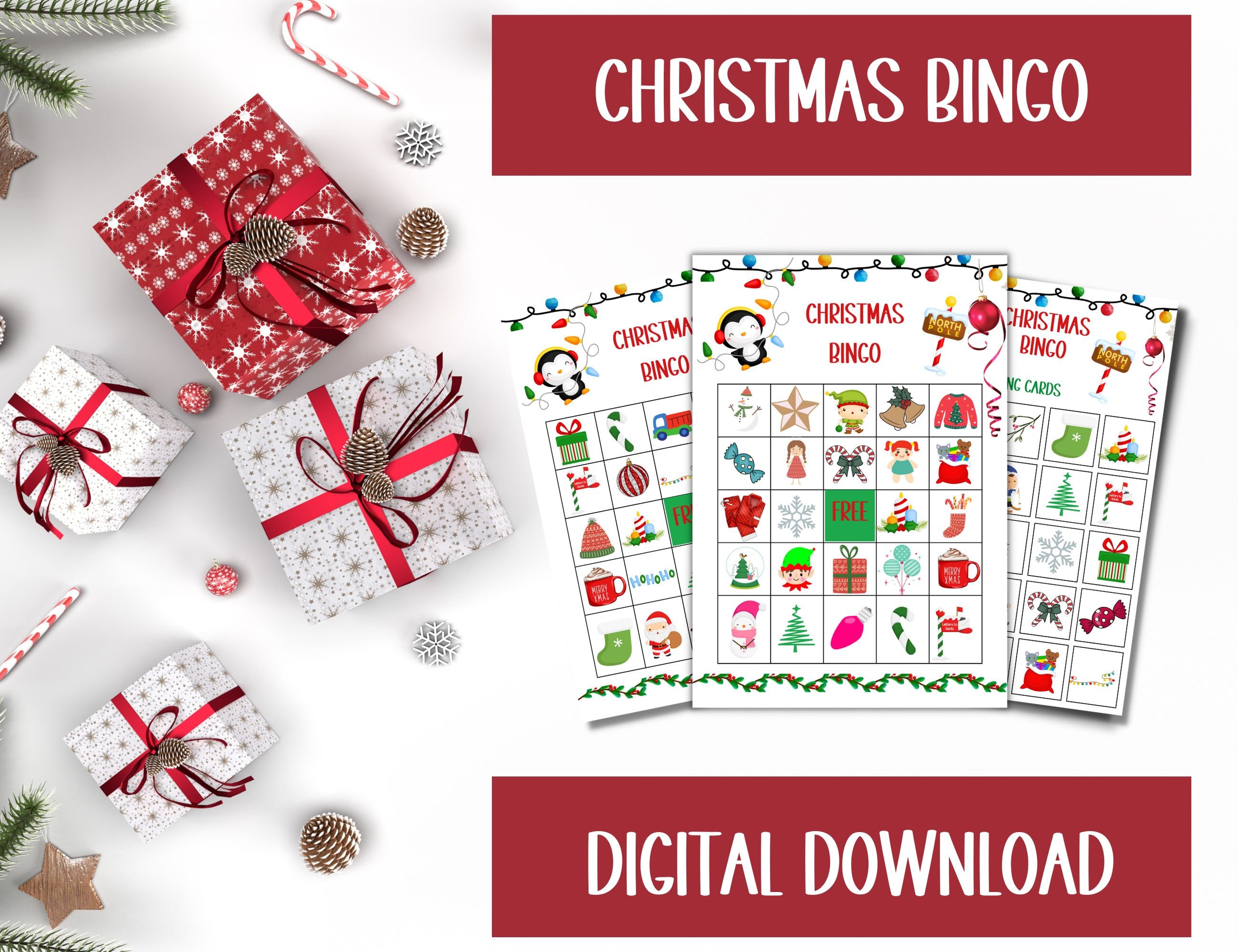 Kids Christmas Bingo, Bingo for Christmas Parties, Bingo Game for Kids ...