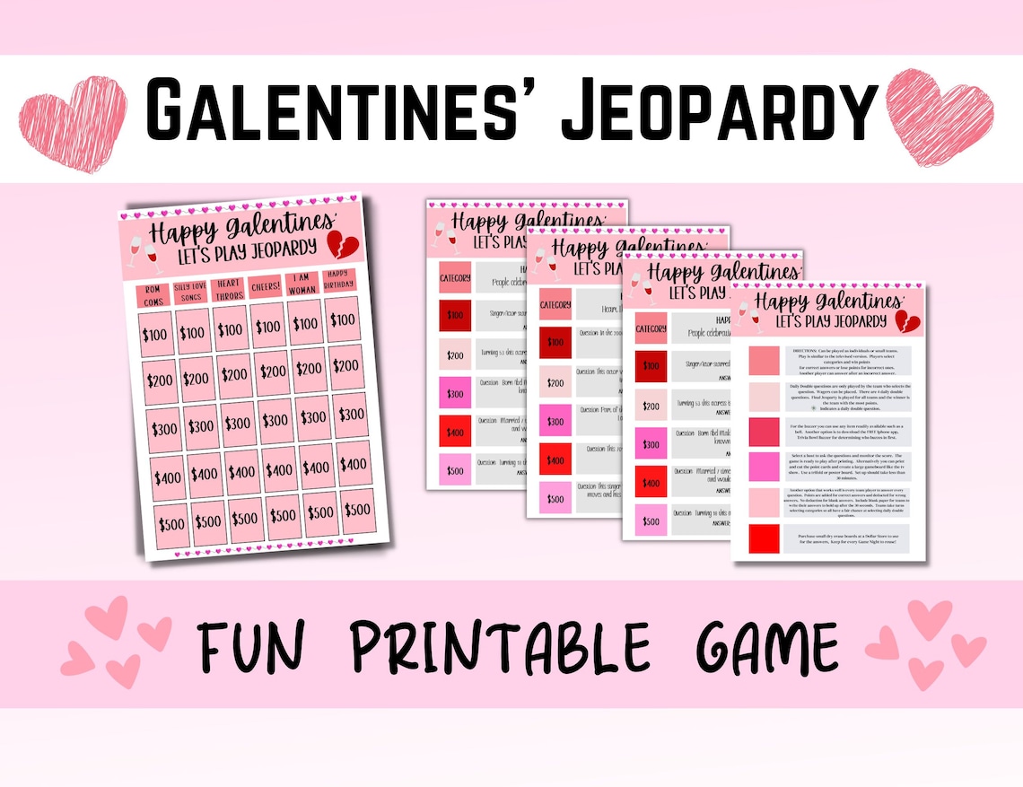 Galentines Party Jeopardy Printable Game, Valentines Party Jeopardy ...