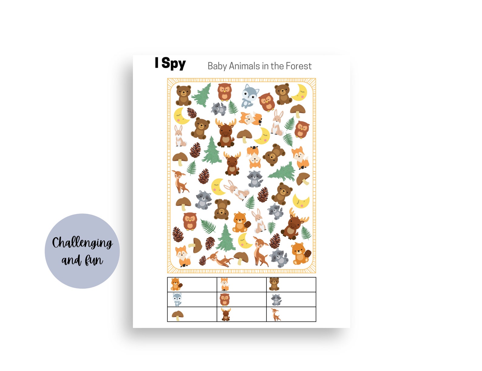 Kids Activity I Spy Baby Animals; Classroom Activity Worksheet Baby ...