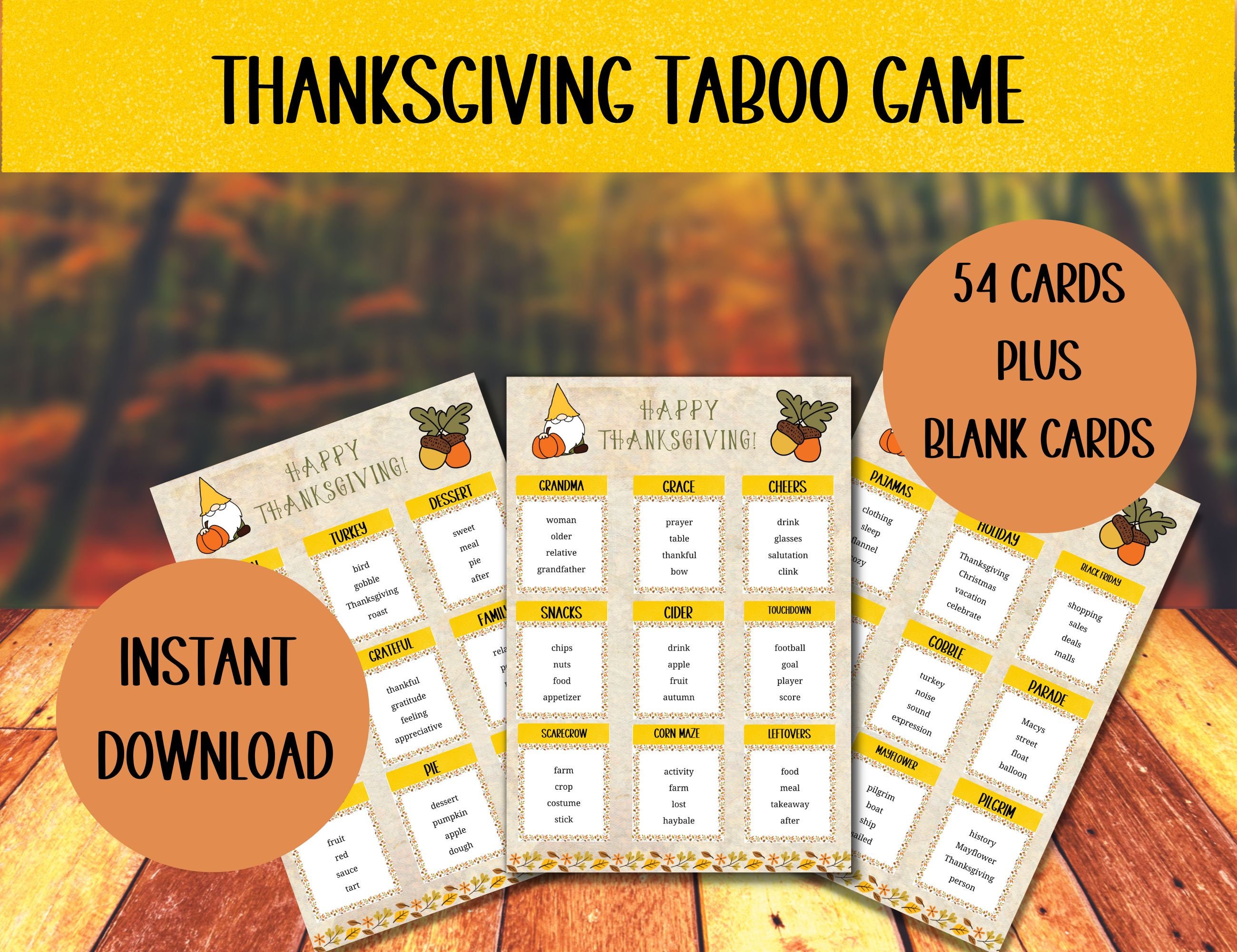 Thanksgiving Family Taboo Game, Family Game Night, Holiday Family Taboo ...