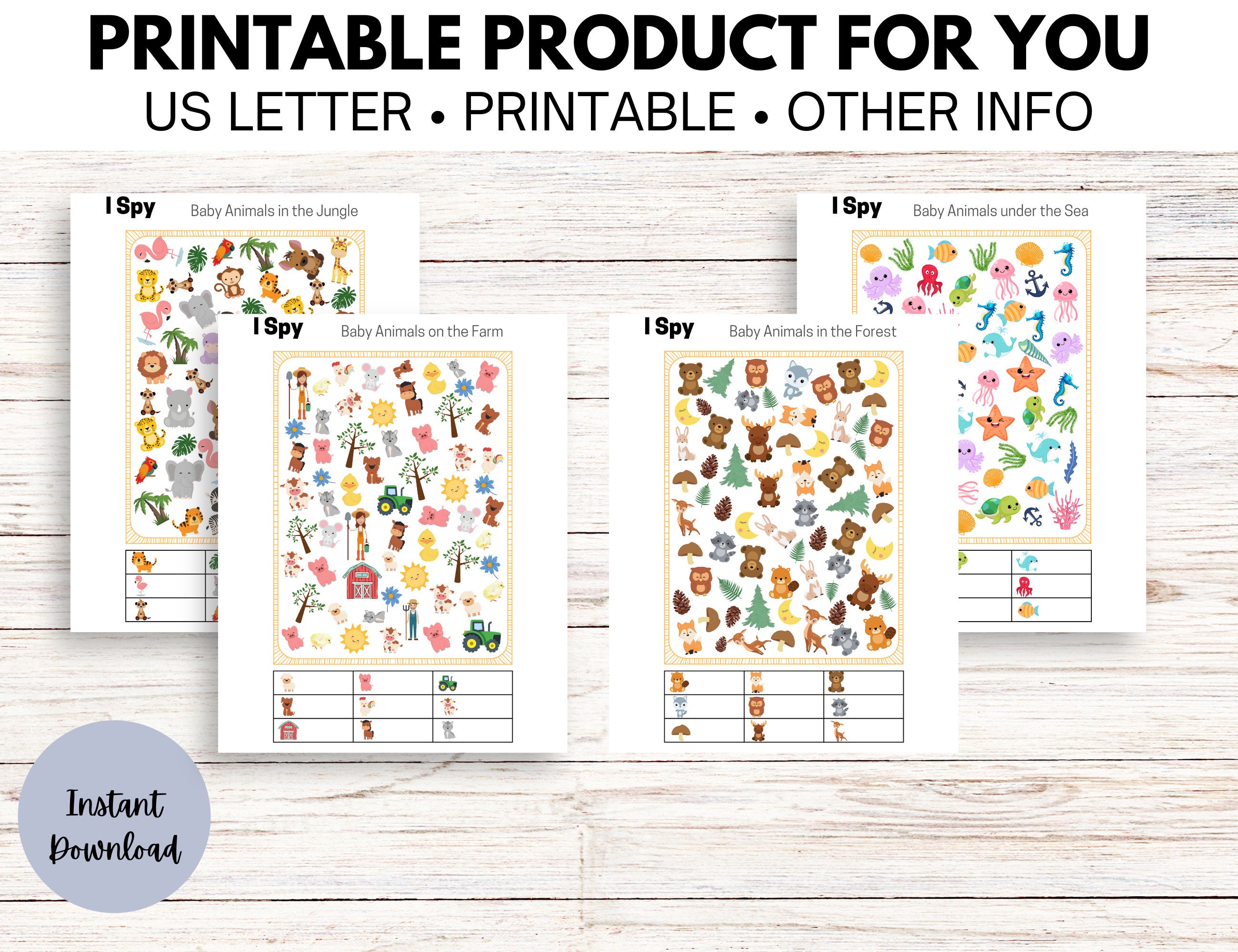 Kids Activity I Spy Baby Animals; Classroom Activity Worksheet Baby ...