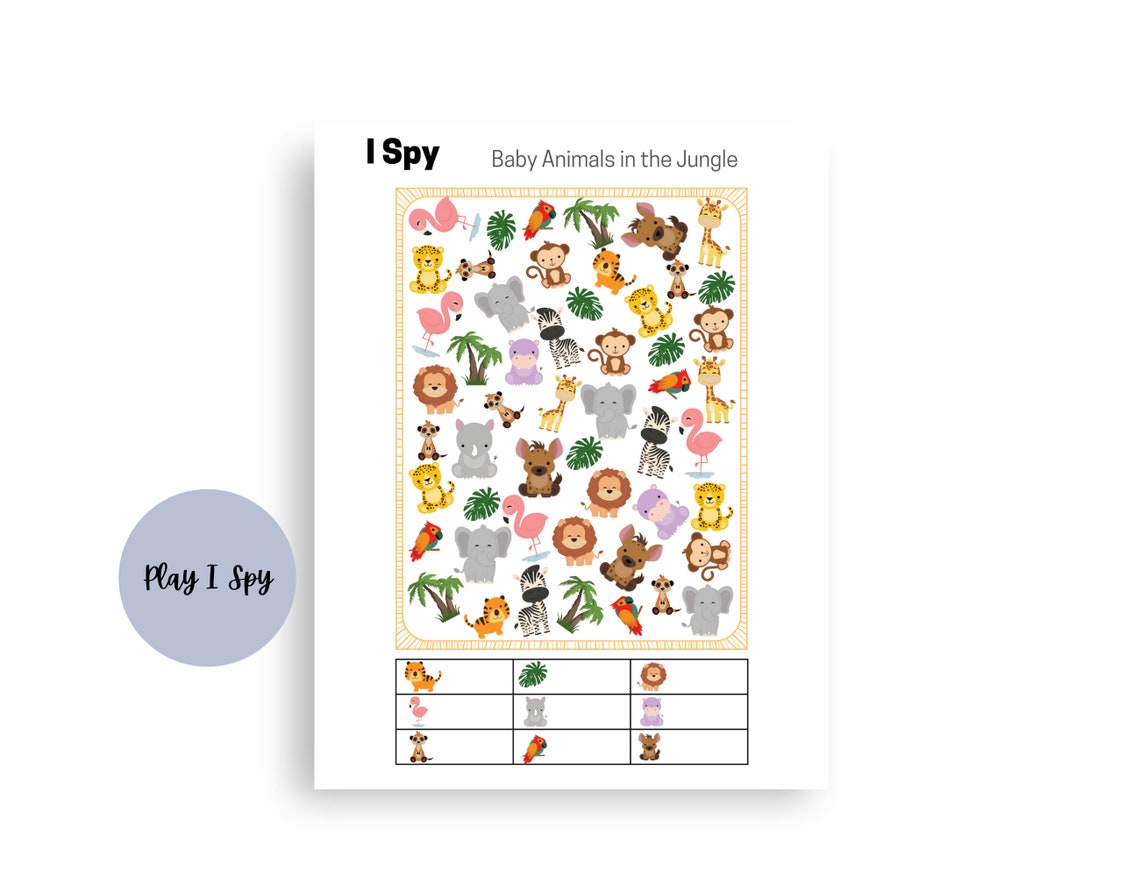 Kids Activity I Spy Baby Animals; Classroom Activity Worksheet Baby ...