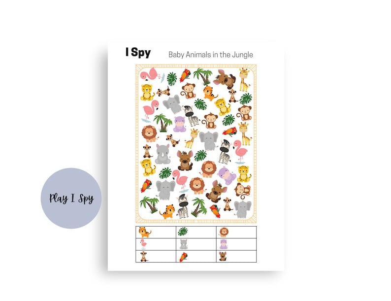 Kids Activity I Spy Baby Animals; Classroom Activity Worksheet Baby ...
