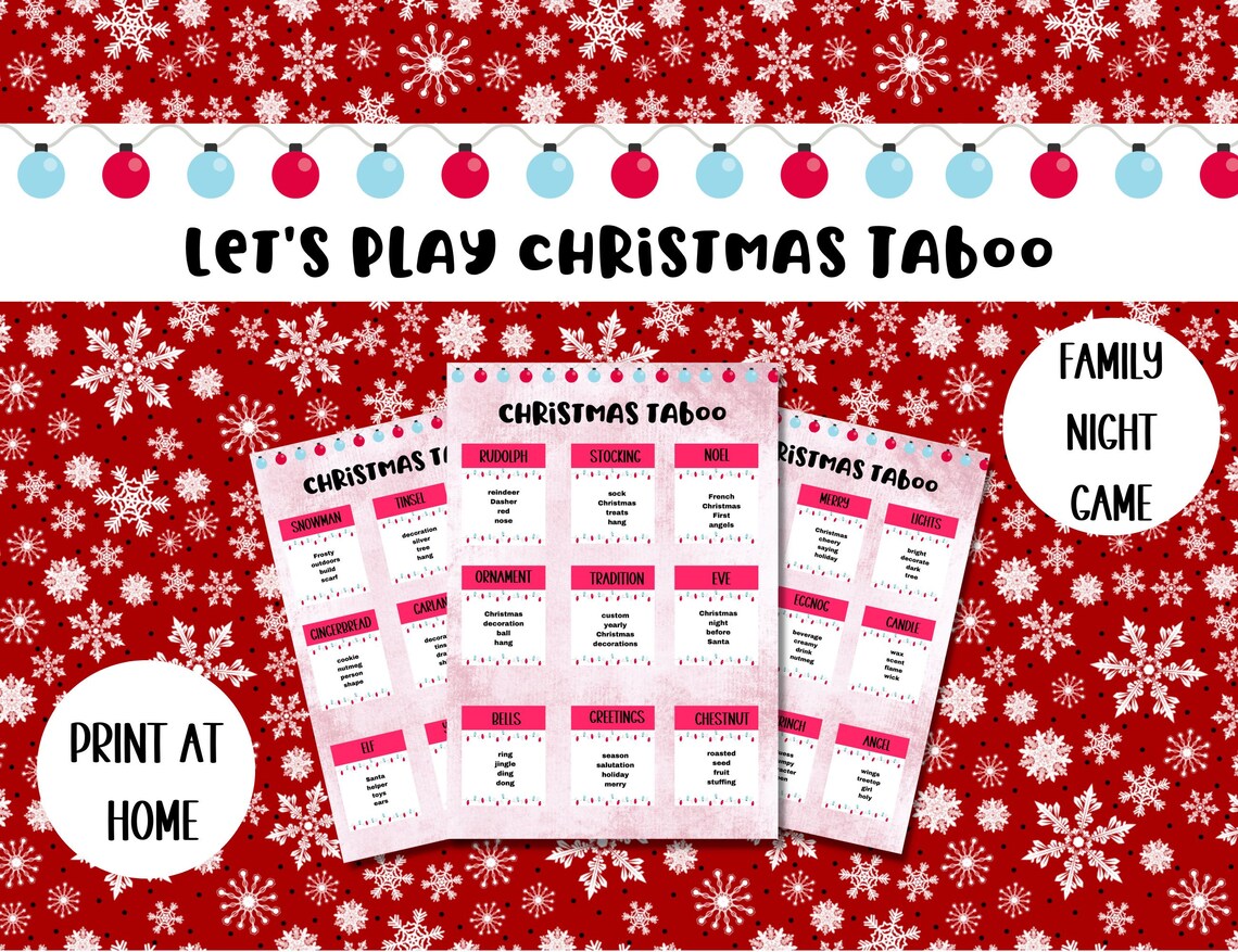 Christmas Taboo Game for Families. Fun Forbidden Word Game for Lots of ...