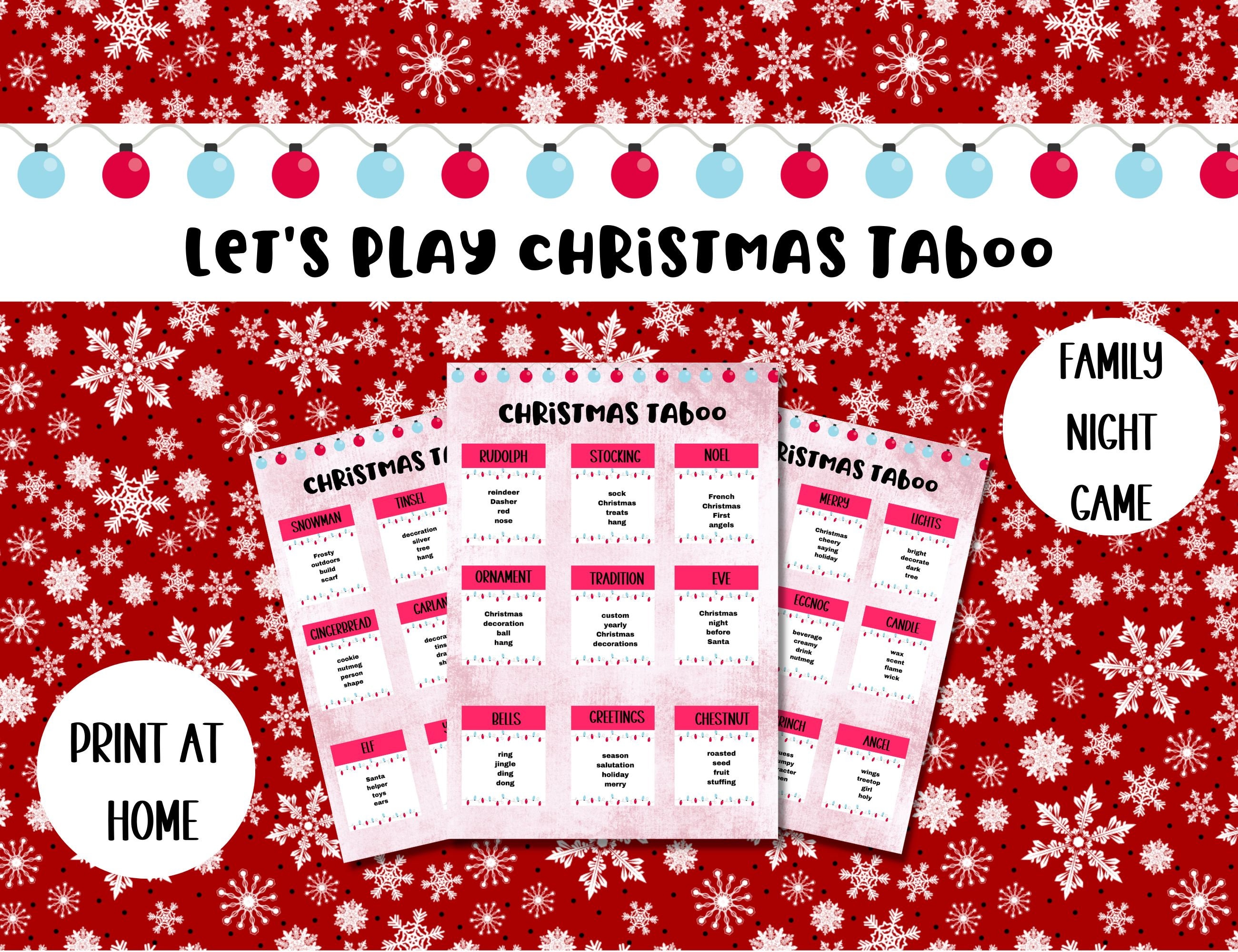 Christmas Taboo Game for Families. Fun Forbidden Word Game for Lots of ...