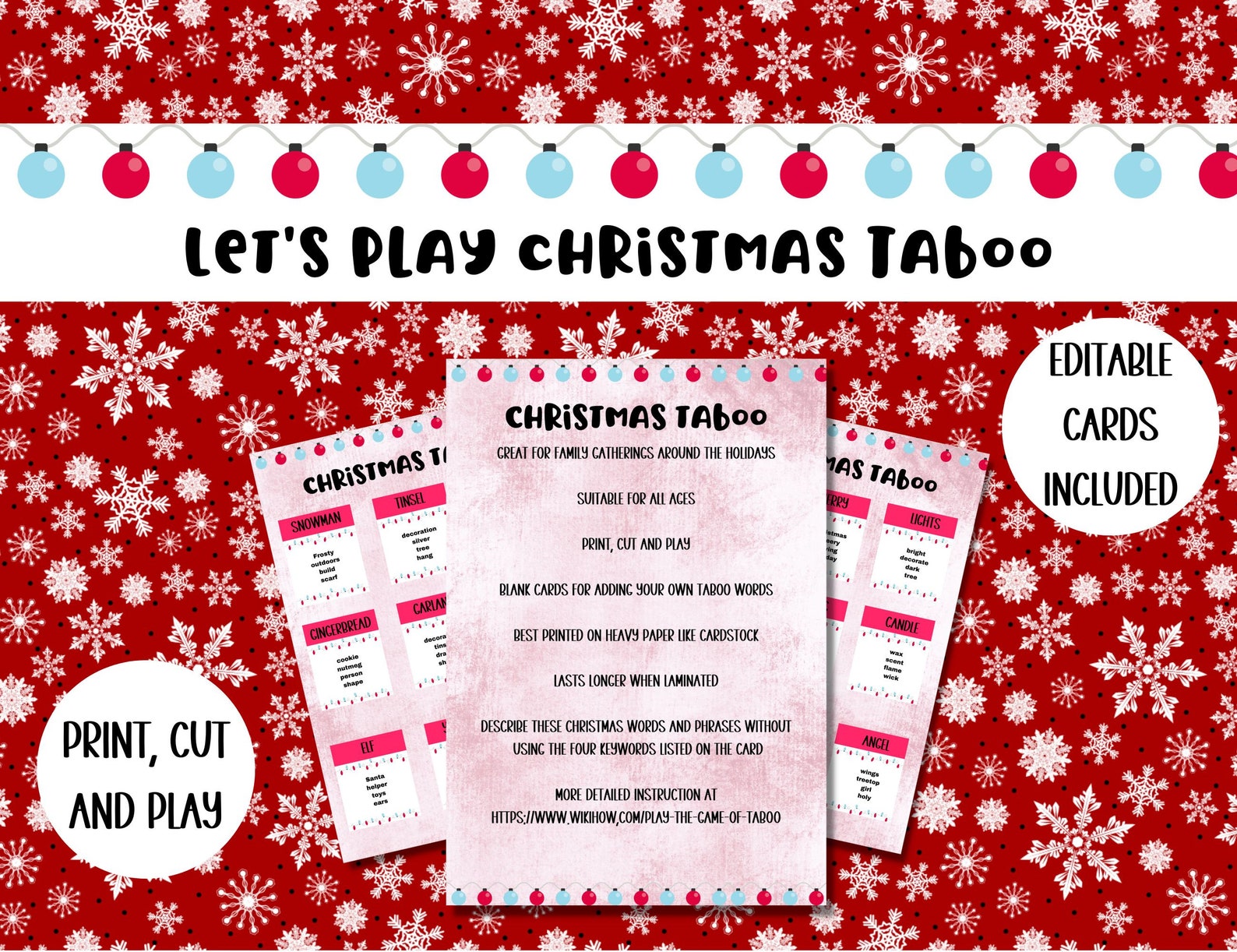 Christmas Taboo Game for Families. Fun Forbidden Word Game for Lots of ...