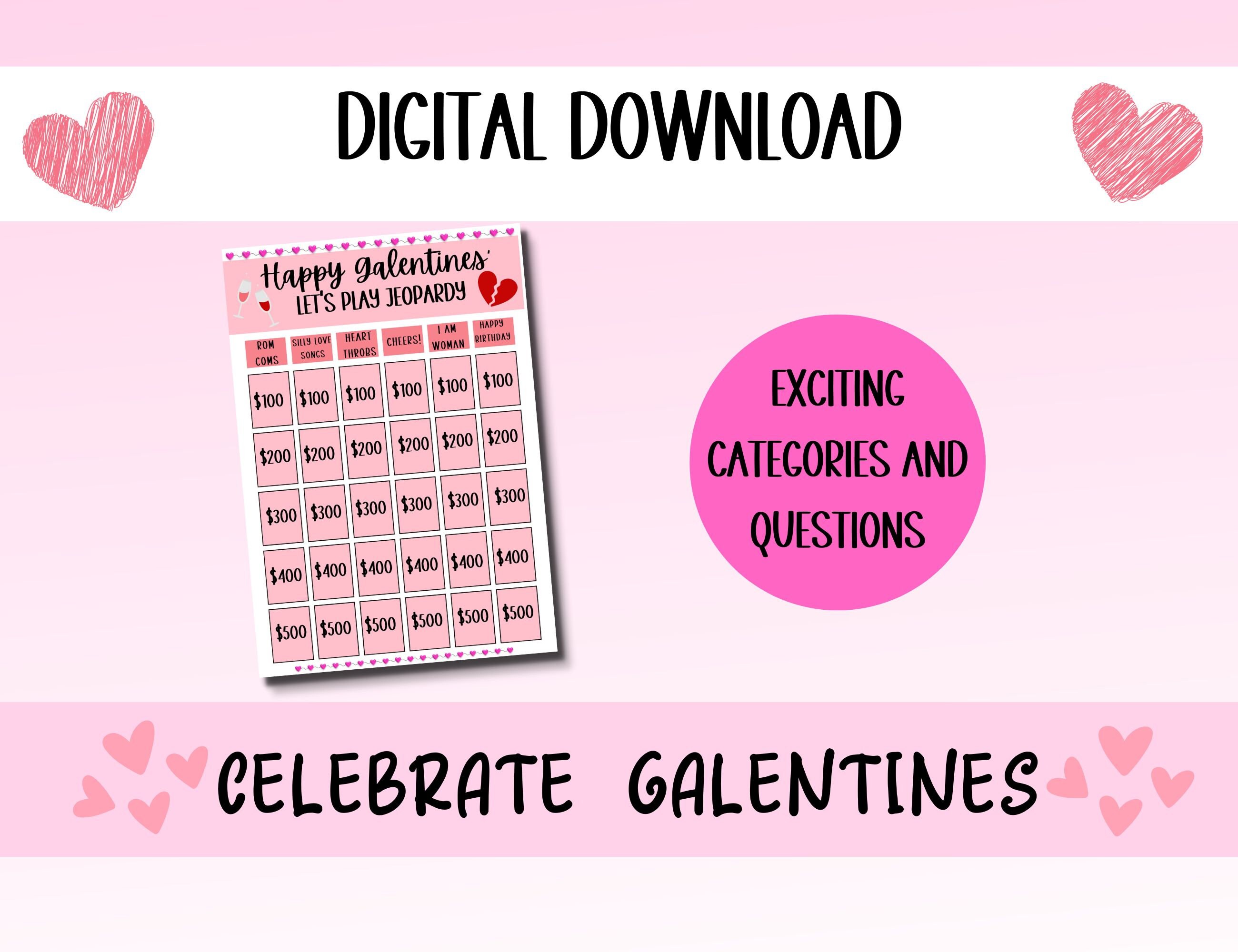 Galentines Party Jeopardy Printable Game, Valentines Party Jeopardy ...