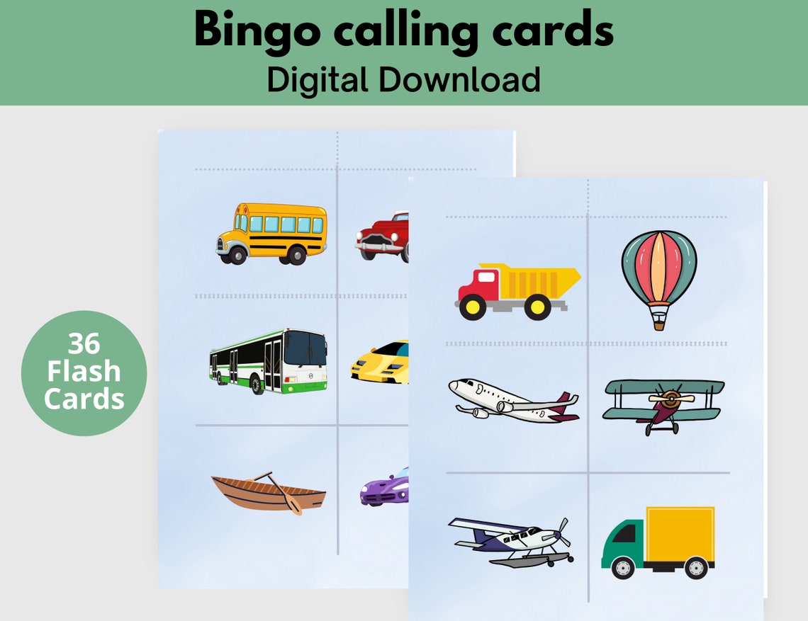 Bingo Game for Kids Featuring Transportation; Printable Bingo Game With ...