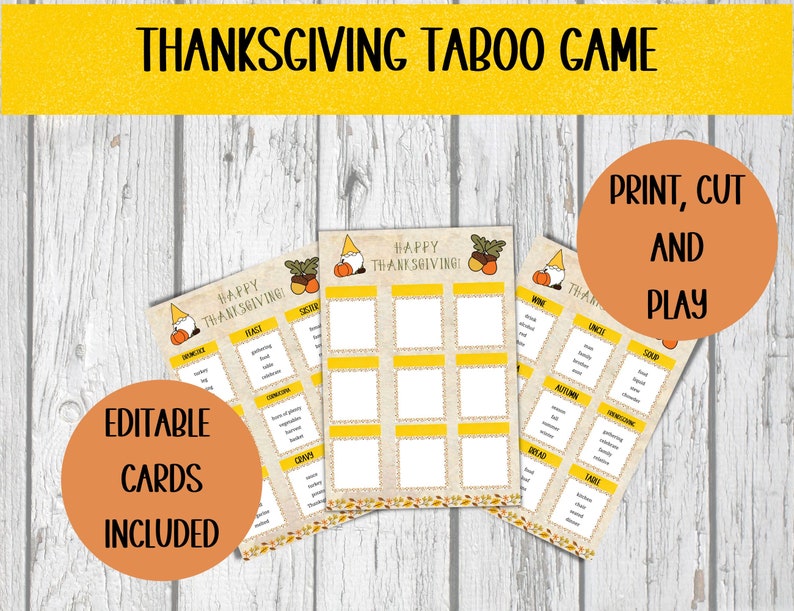 Thanksgiving Family Taboo Game, Family Game Night, Holiday Family Taboo ...
