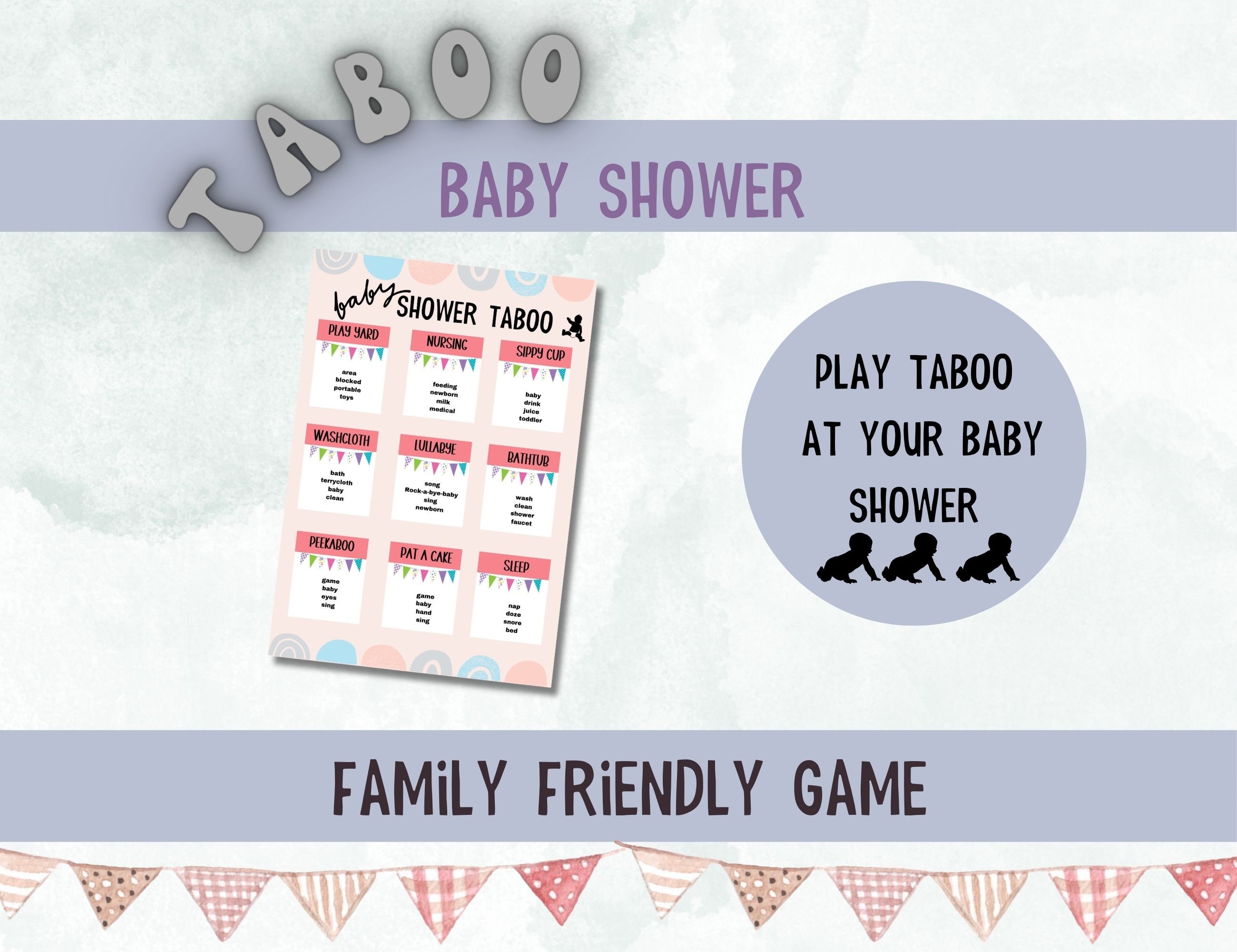 Baby Shower Game, Baby Shower Taboo Game; Pink Baby Shower Game ...