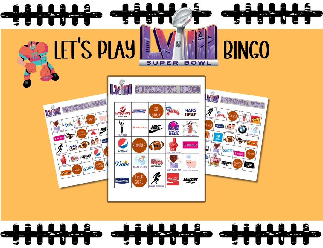 Superbowl Football Bingo Game, Football Bingo, Superbowl Party Game ...