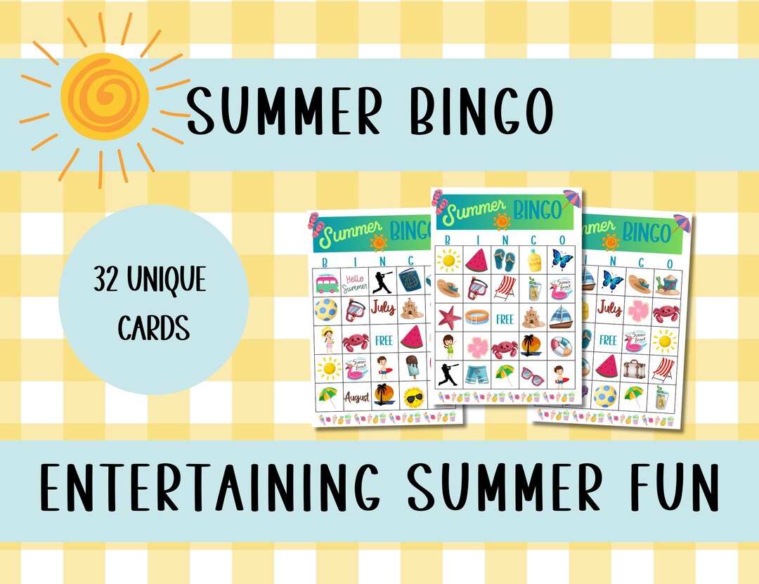 Bingo Game for Summer, Kids Bingo Game, Summer Game Activity, Group ...