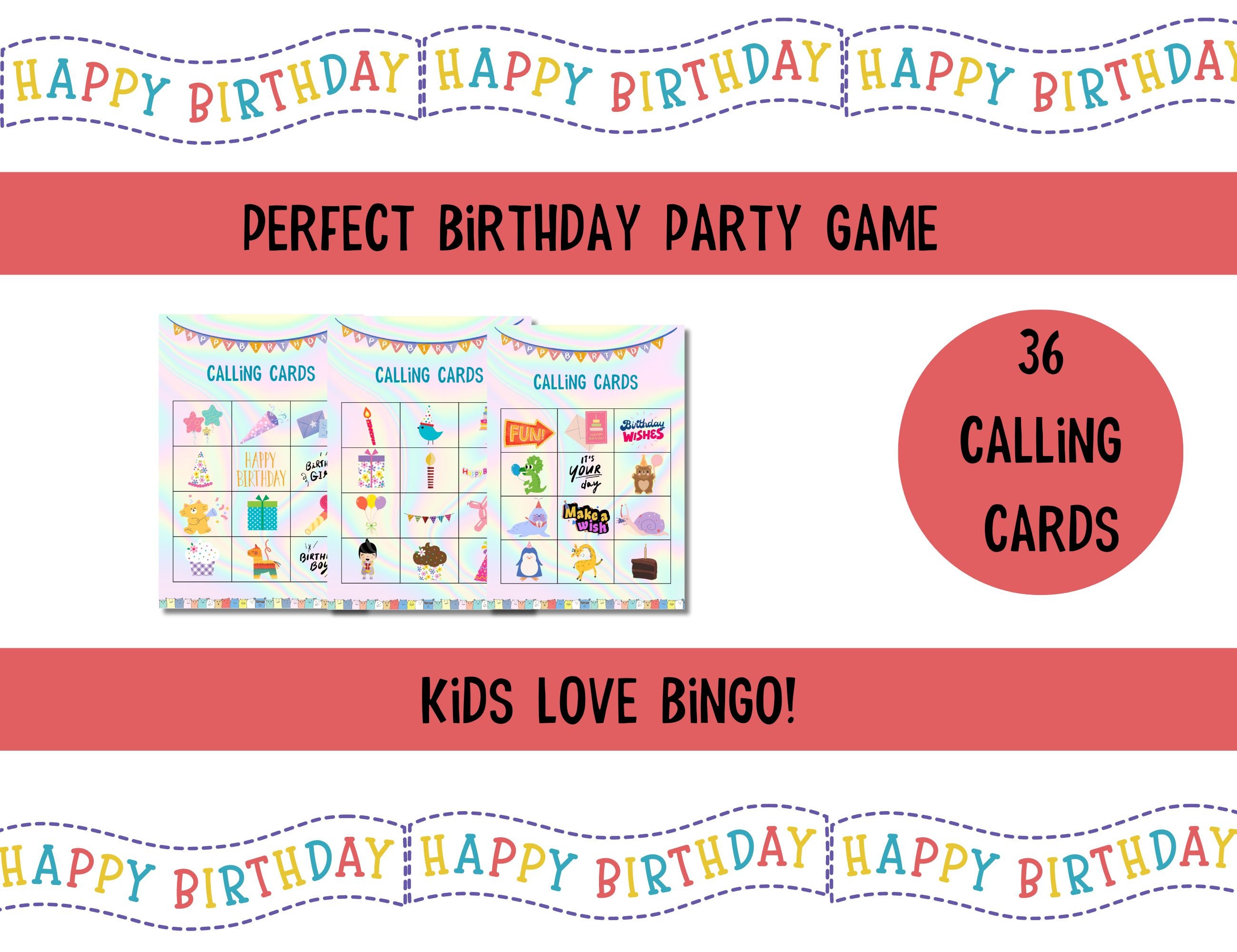 Kids Birthday Bingo Game, Party Bingo Activity, Birthday Game Bingo ...