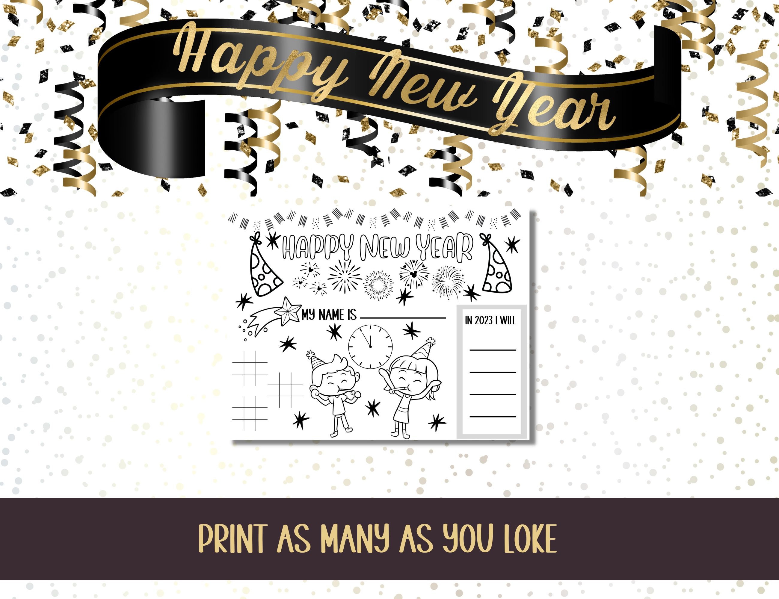 Printable New Years Placemat for Kids. 2023 Kids Activity Sheet ...