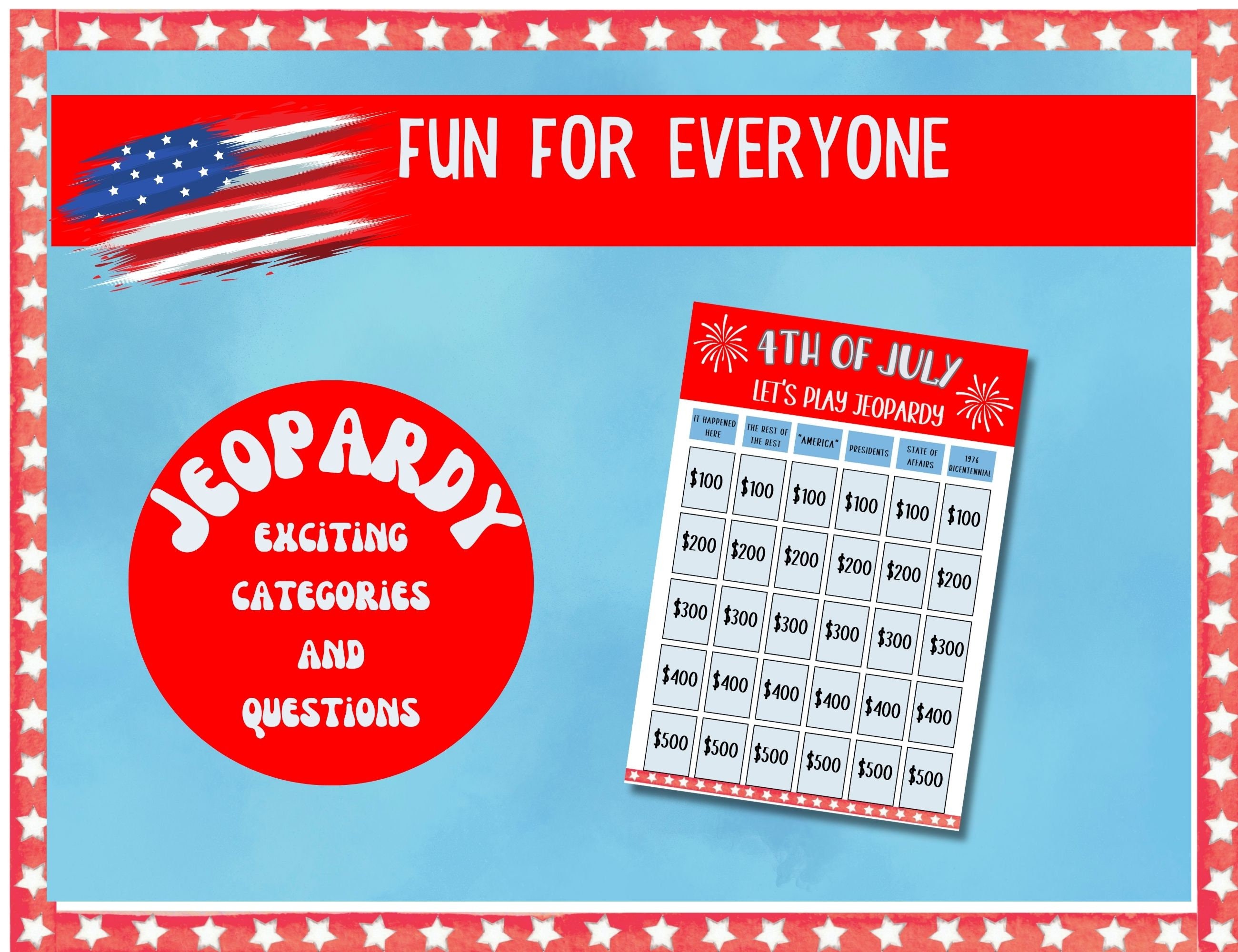 4th of July Jeopardy Party Game| Family Jeopardy Game for July 4th ...