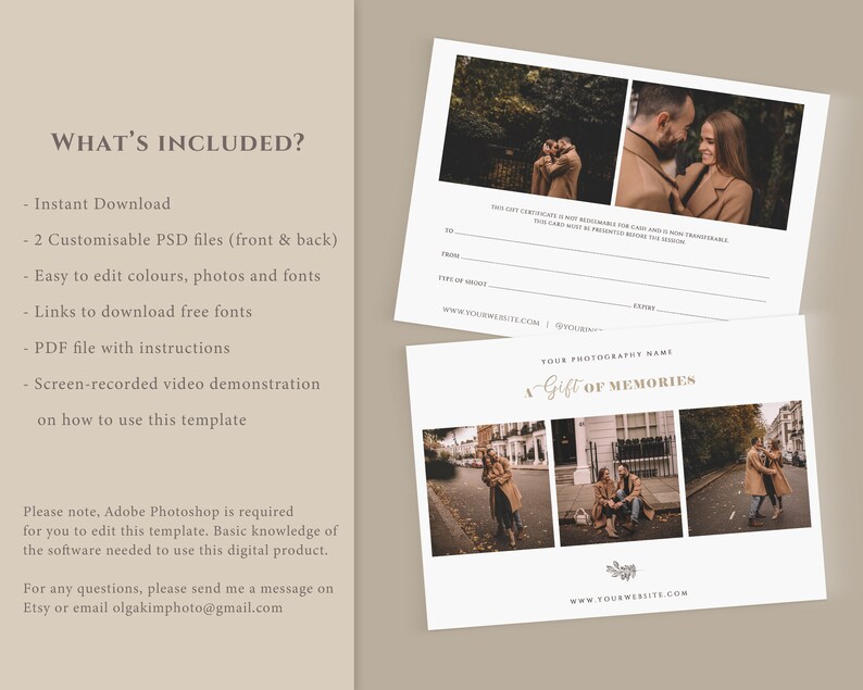 Photographer Gift Voucher, Photography Gift Certificate Template, Gift ...