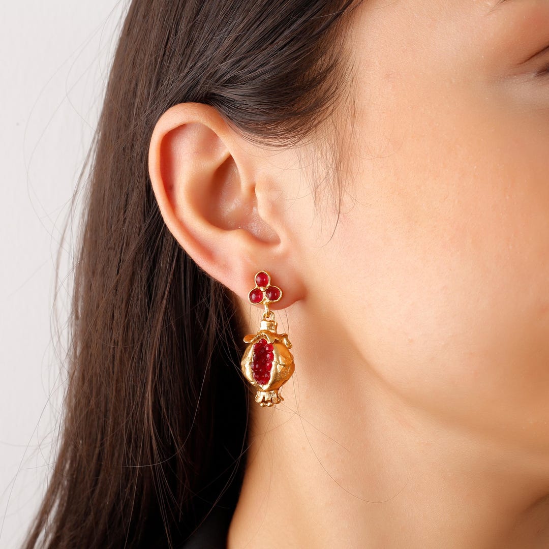 Pomegranate Design Earrings,turkish Jewellery,handmade Earrigns,gold ...