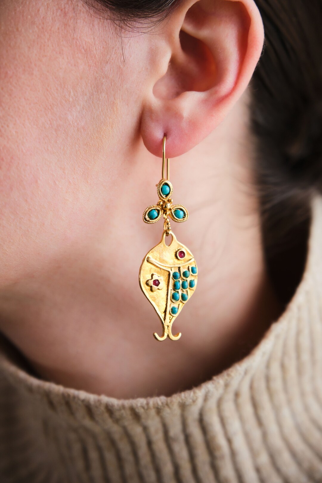 Fish Model Earrings,turquoise Earrigs,handmade Earrings,dangling ...