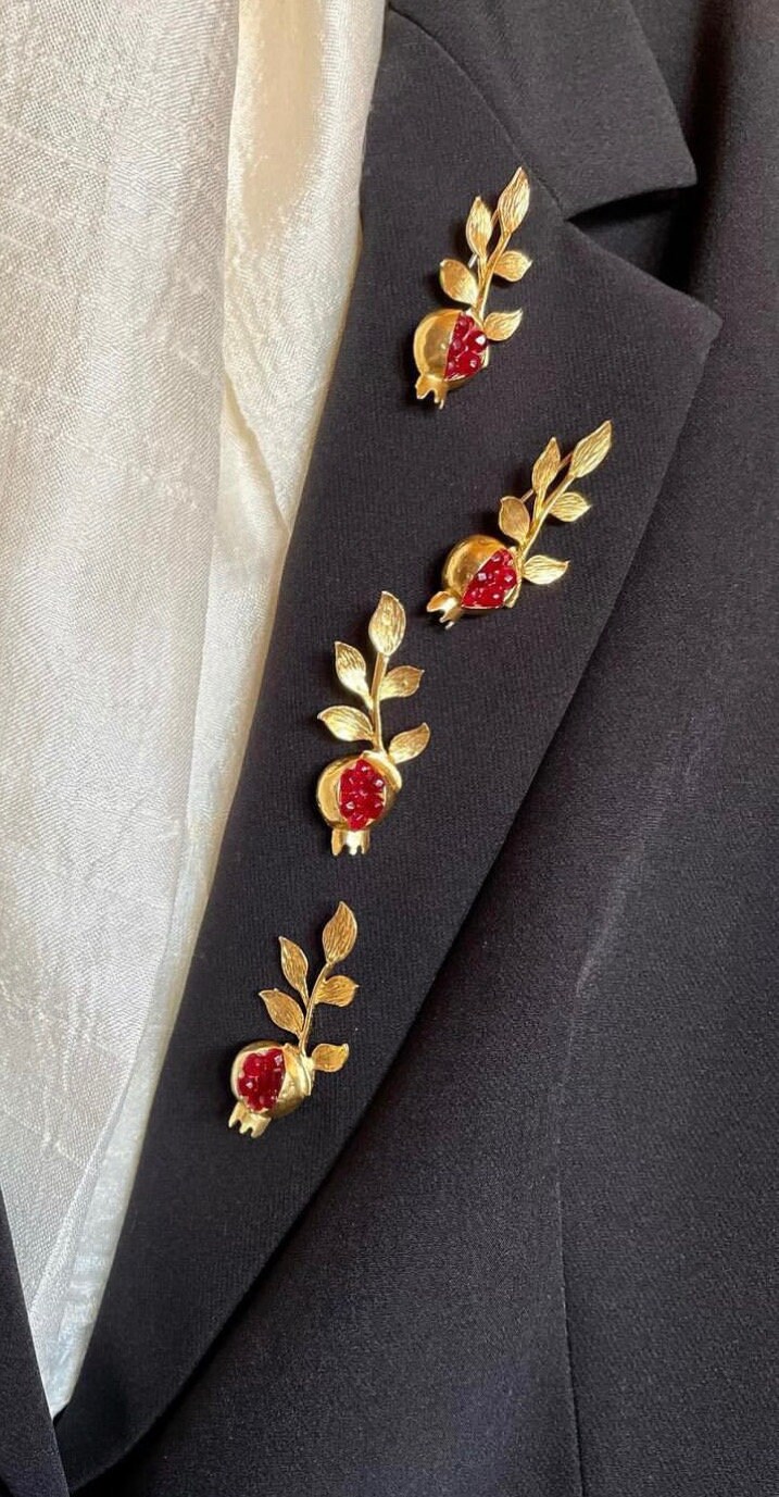 Pomegranete Brooch,garnet Stone ,gold Brooch,pomegranete Jewelry ...