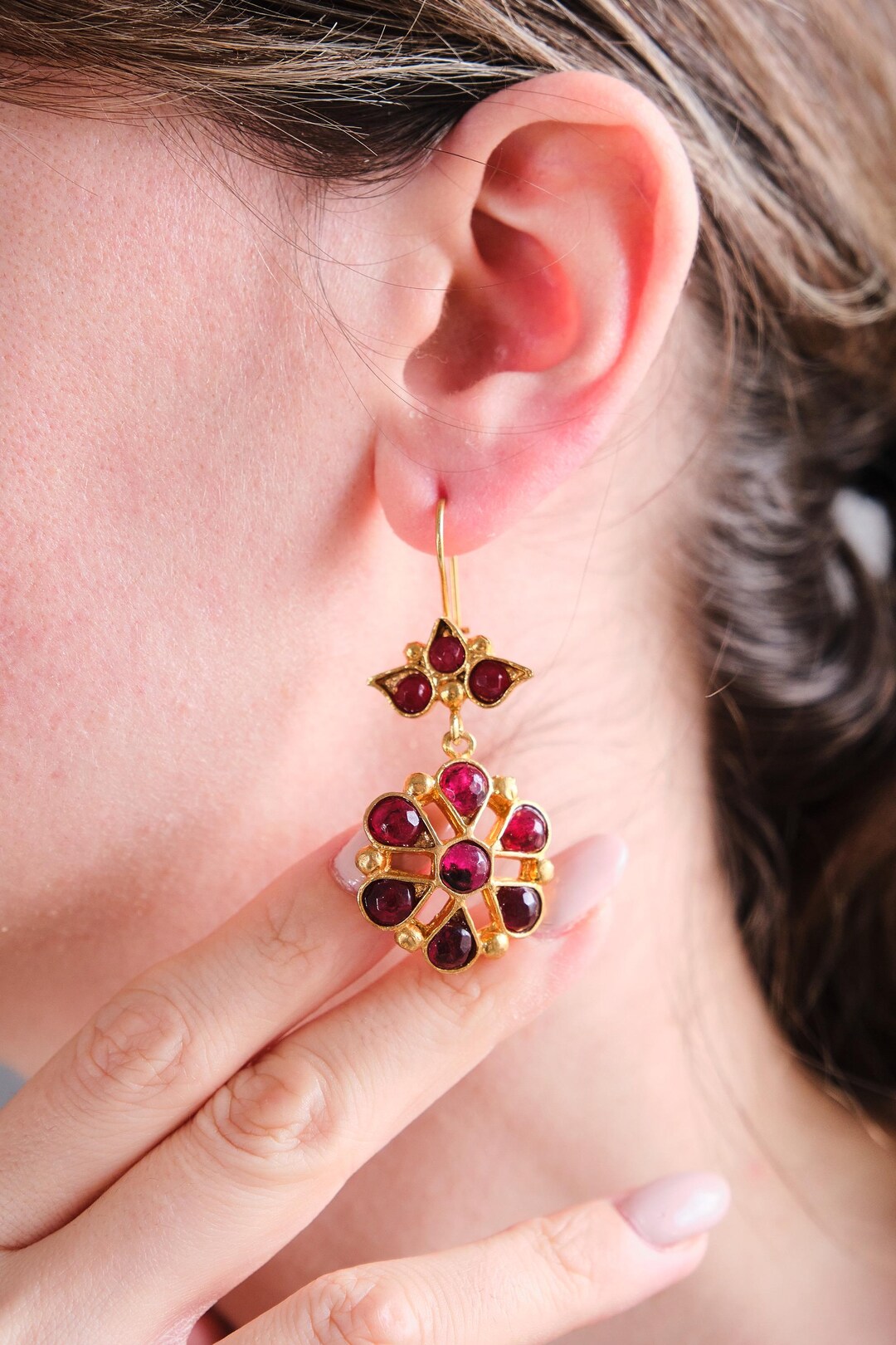 Handmade Gold Plated Earrings,ruby Stone Earrings,ottoman Earrings ...