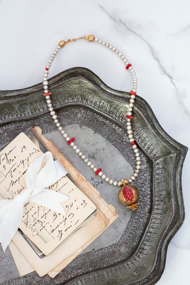 Handmade Pomegranate Design Necklace,pearl Necklace,pomegranate ...