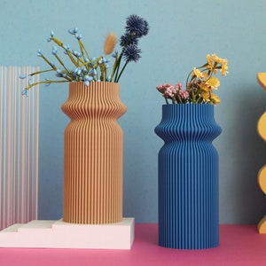 Tall Skinny Rib Cinch Vase - 3D Printed Vase, Dried Flower Vase, Modern ...