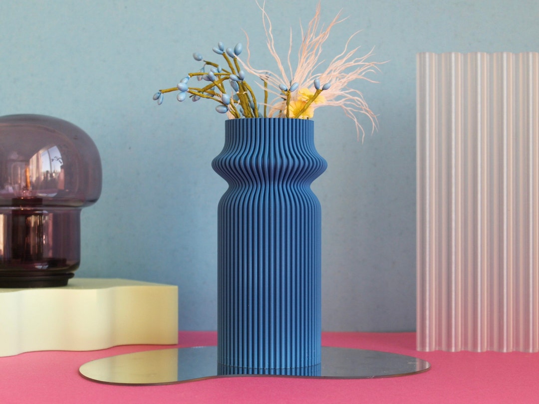 Tall Skinny Rib Cinch Vase - 3D Printed Vase, Dried Flower Vase, Modern ...